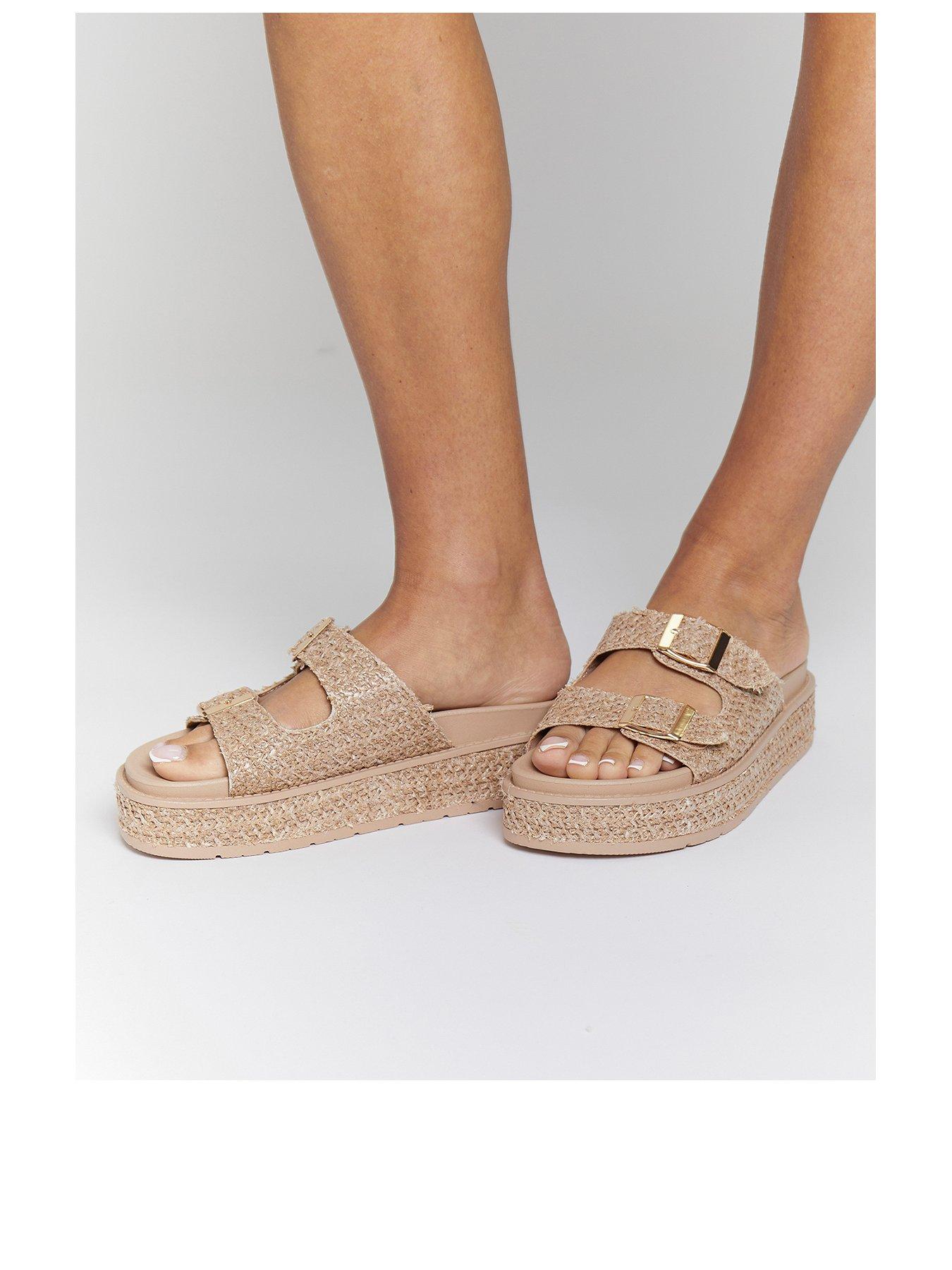 South Beach Double Buckle Platform Wedges - Gold Sand | Very