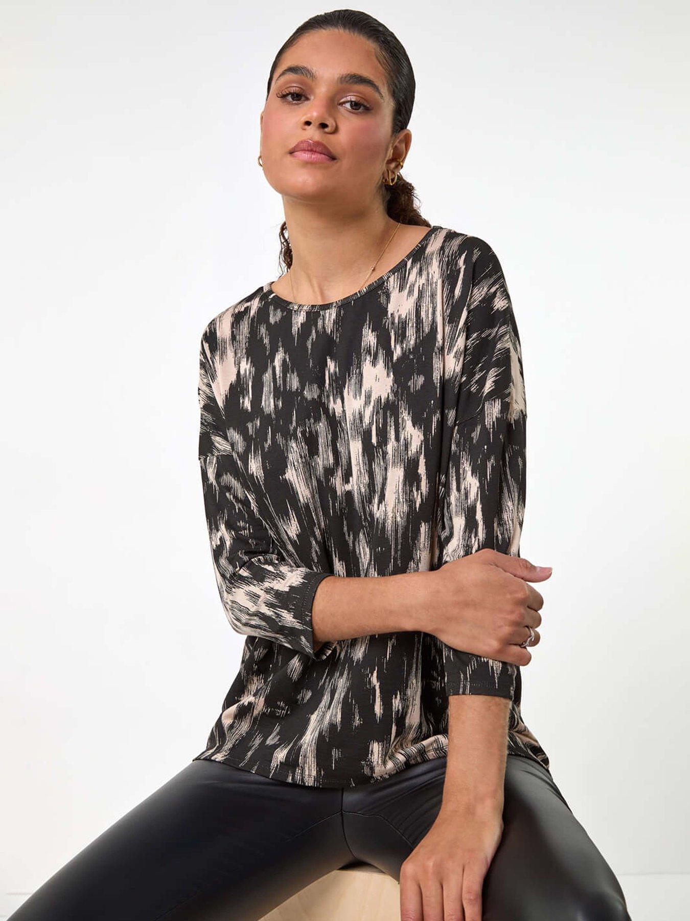 Roman Abstract Print Stretch Jersey Top - Black | Very