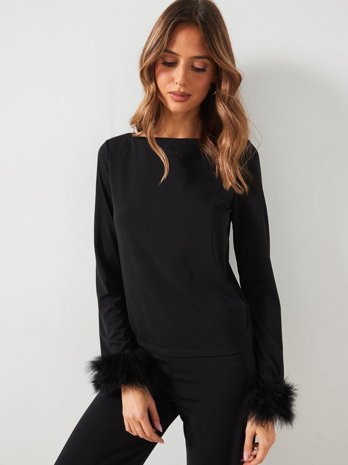 Mango Feather Trim Top Co-Ord - Black | Very
