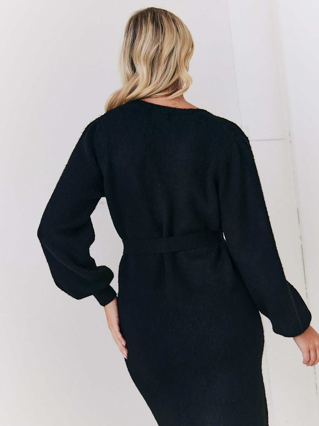 In The Style Stacey Solomon Pearl Button Detail Knit Mini Dress - Black ...