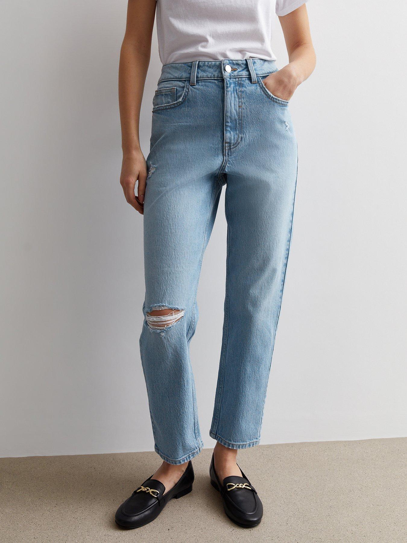 New Look Pale Blue Ripped Knee High Waist Tori Mom Jeans | Very
