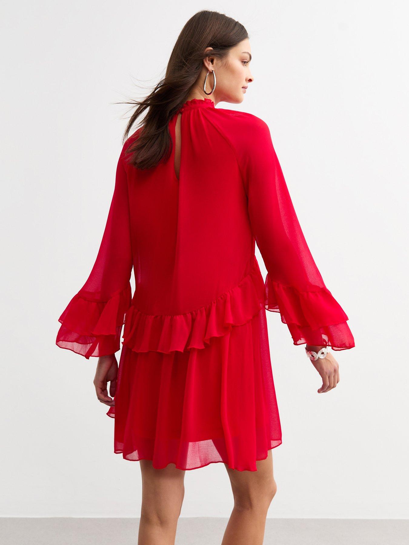 New Look Ruffle High Neck Mini Dress - Red | Very