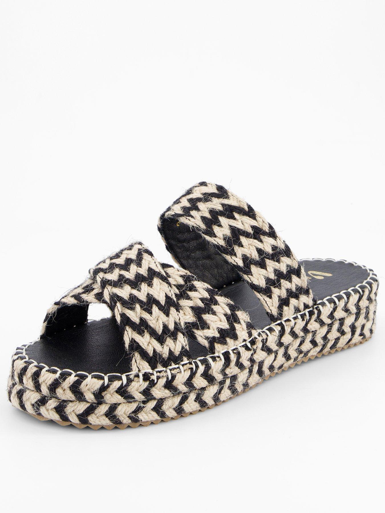 V by Very Cross Strap Espadrille Slider - Black/White | Very