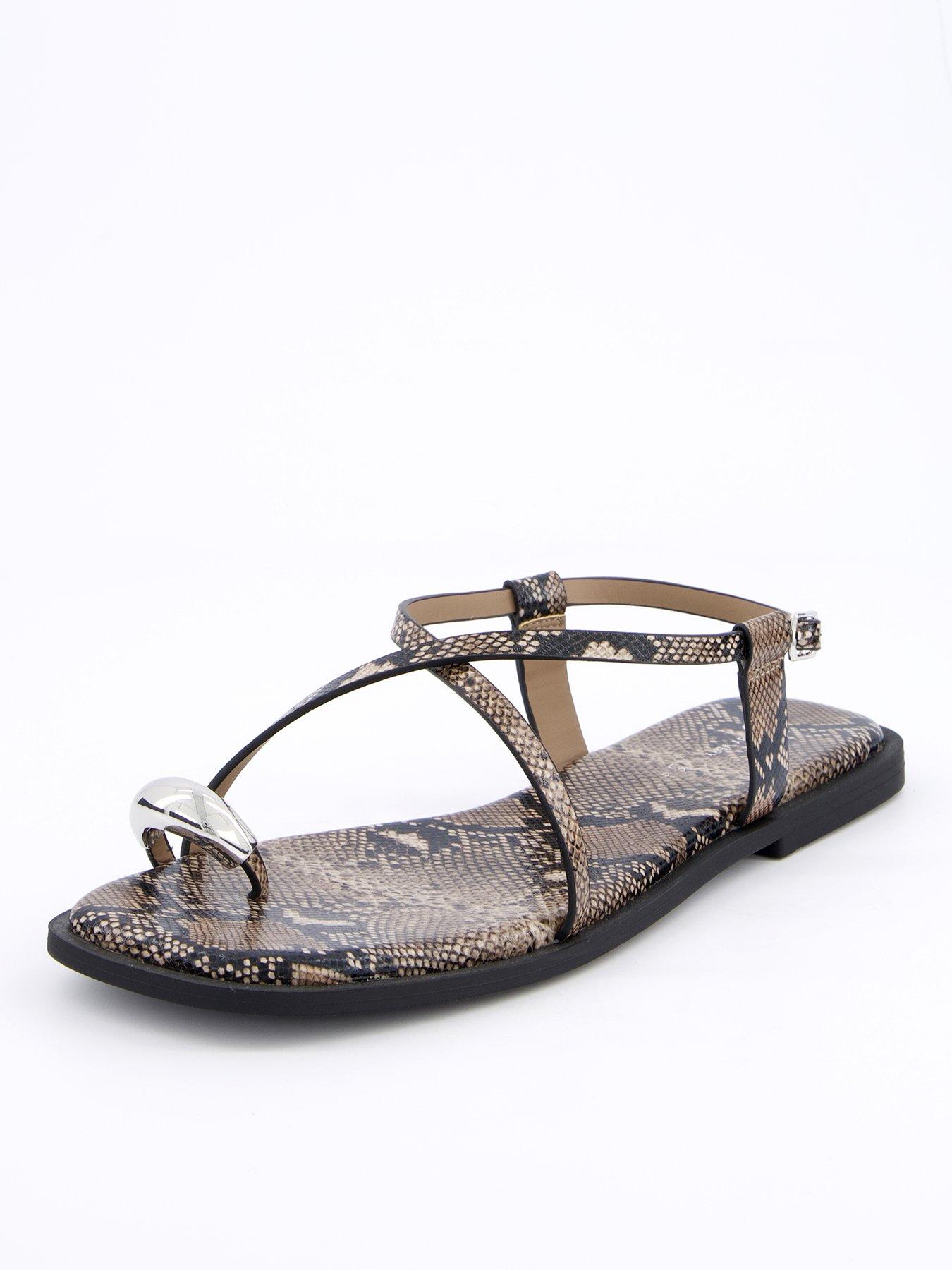 V by Very Strappy Flat Sandal With Metal Embellishment - Snake | Very