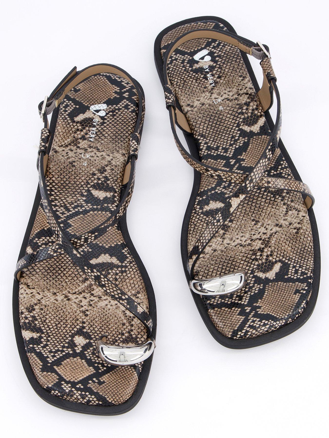 V by Very Strappy Flat Sandal With Metal Embellishment - Snake | Very