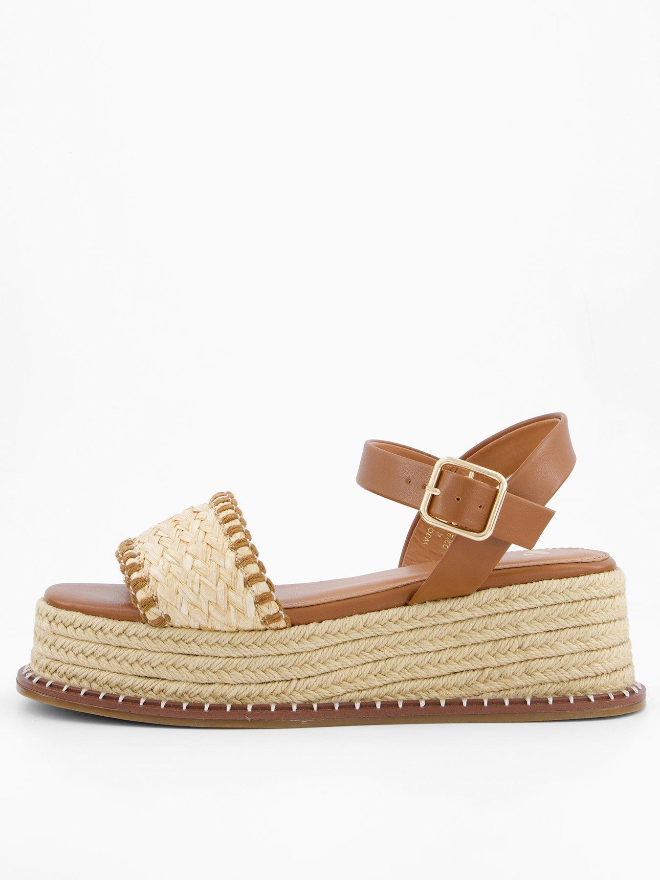 V by Very Raffia Wedge with Stitch Detail - Natural | Very
