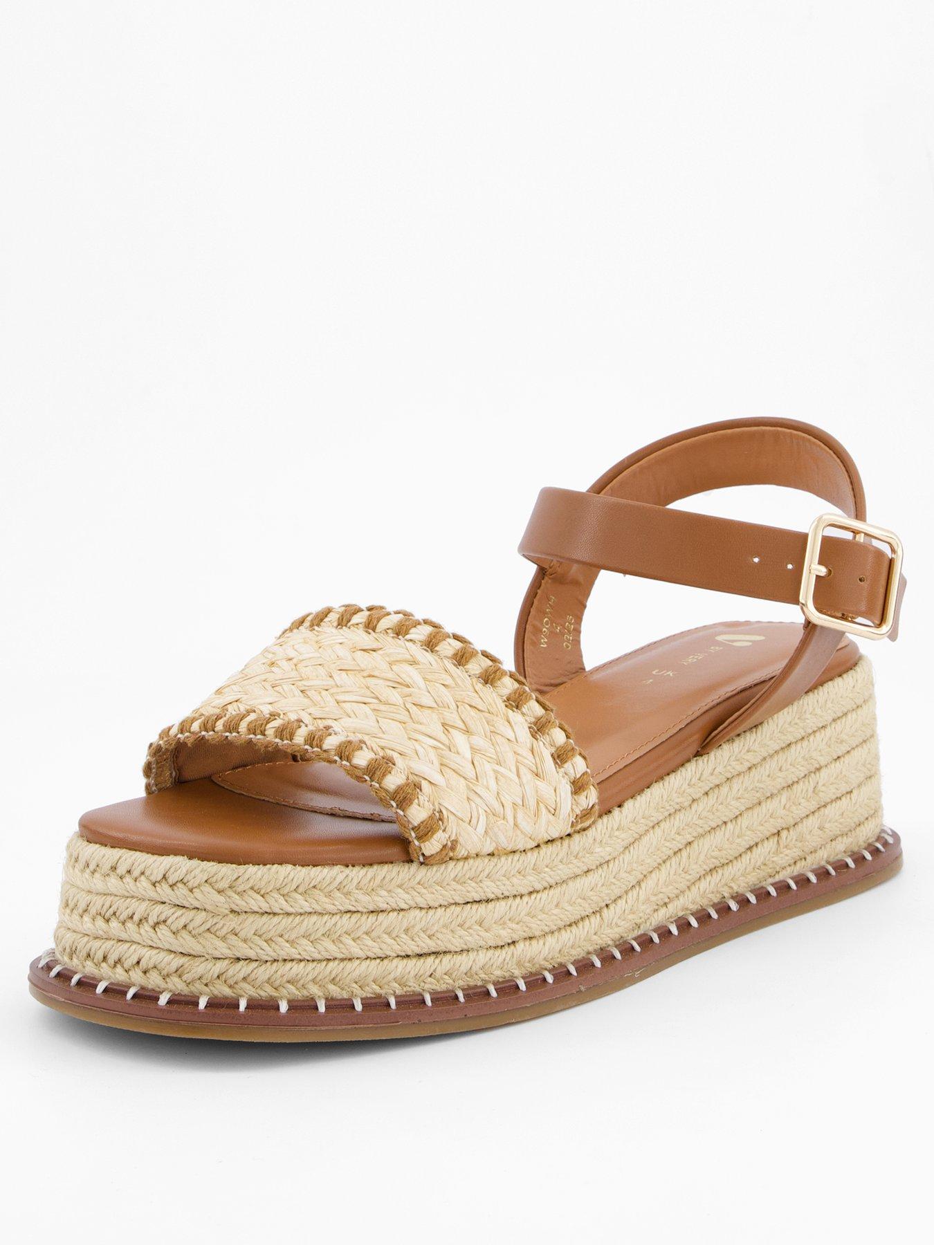 V by Very Raffia Wedge with Stitch Detail - Natural | Very