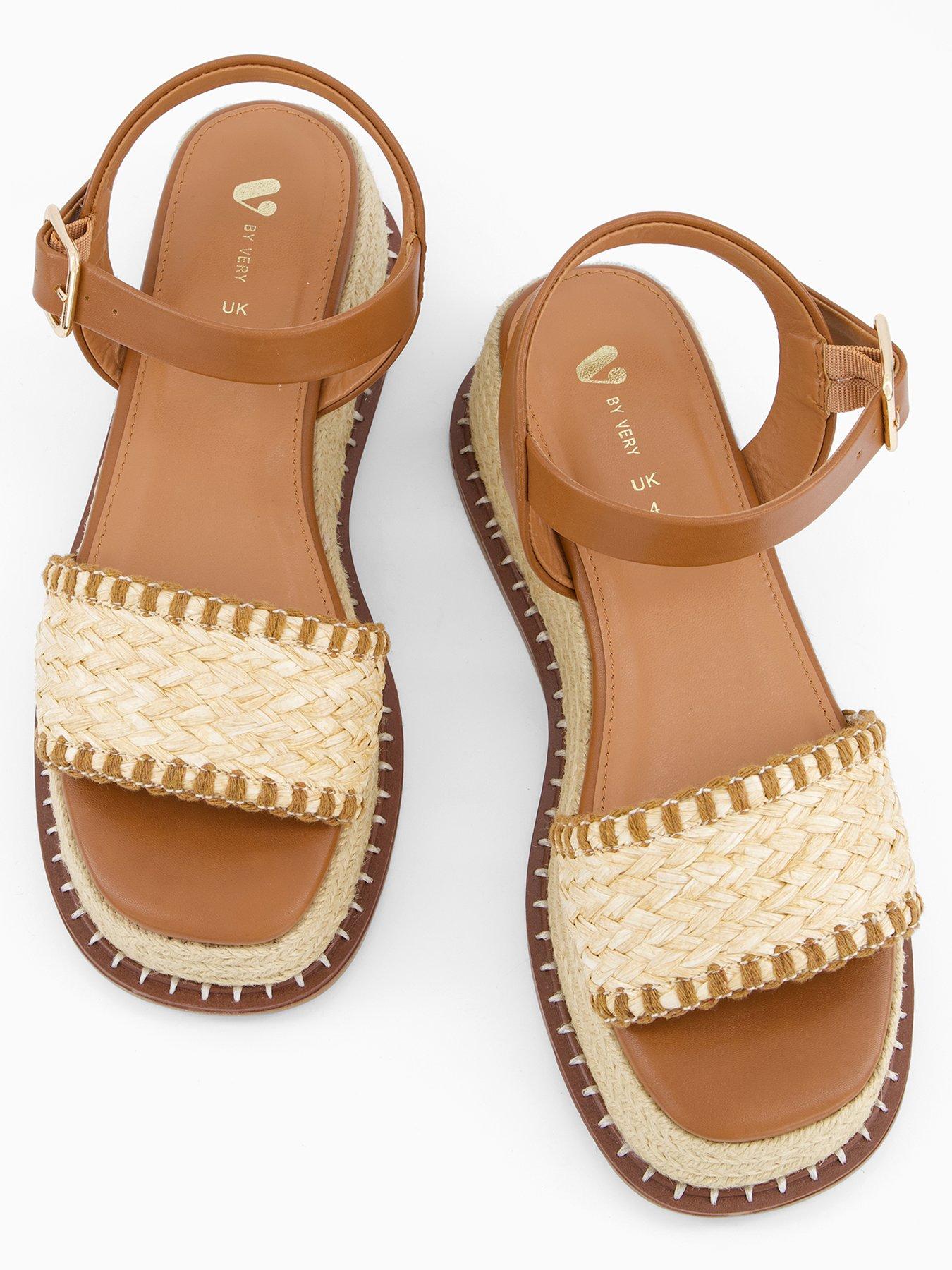 V by Very Raffia Wedge with Stitch Detail - Natural | Very