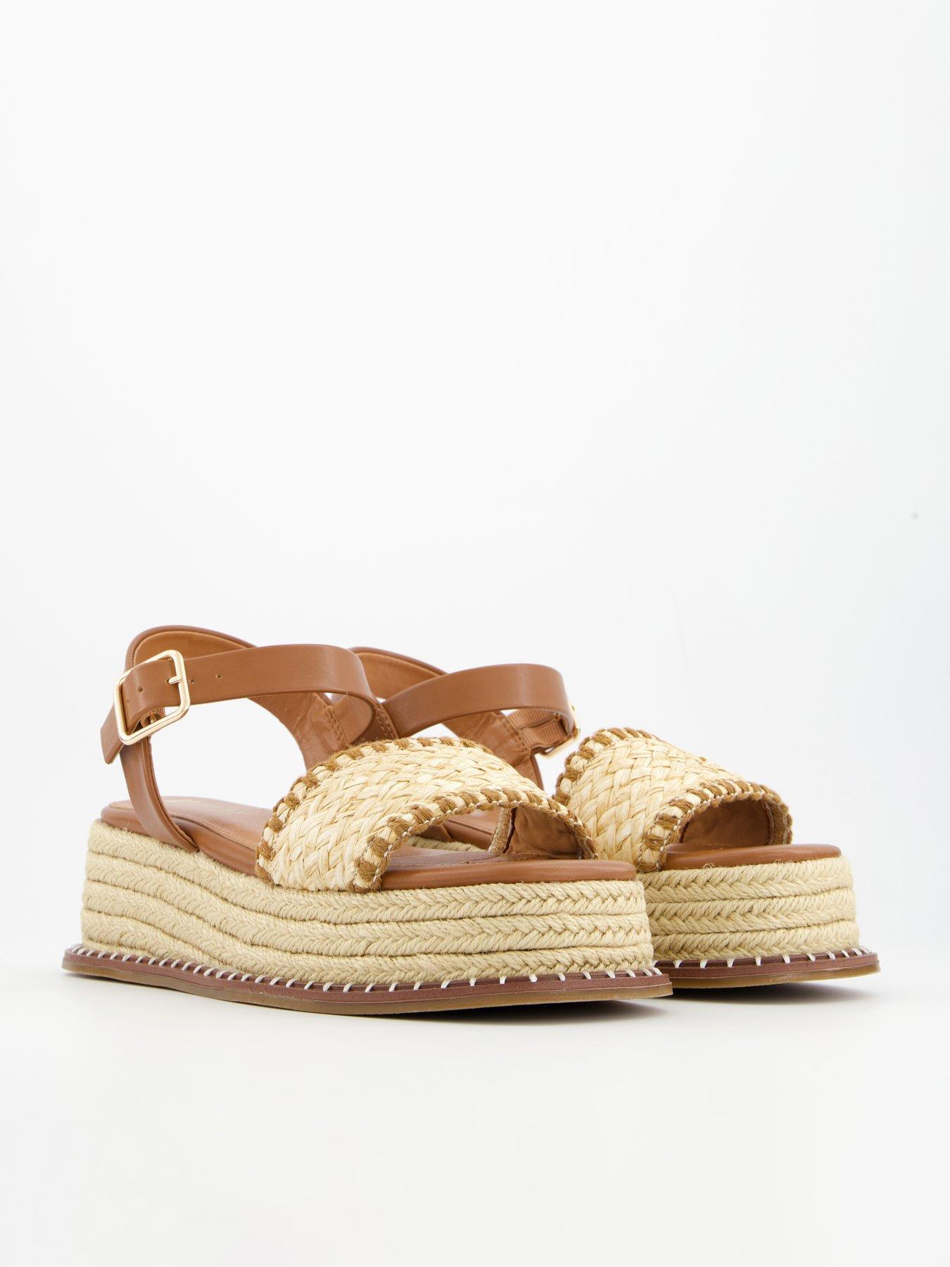 V by Very Raffia Wedge with Stitch Detail - Natural | Very