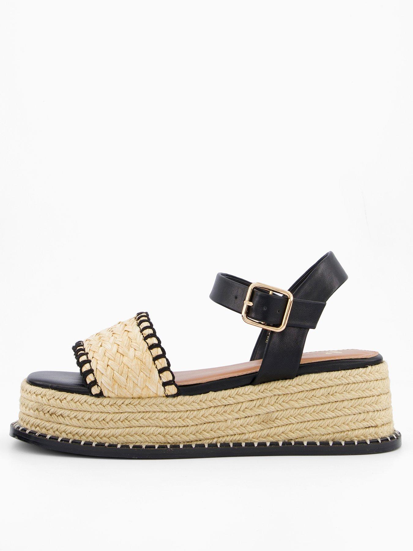 V by Very Raffia Wedges With Stitch Detail - Black | Very
