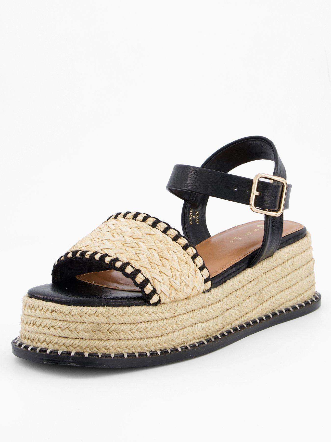 V by Very Raffia Wedges With Stitch Detail - Black | Very