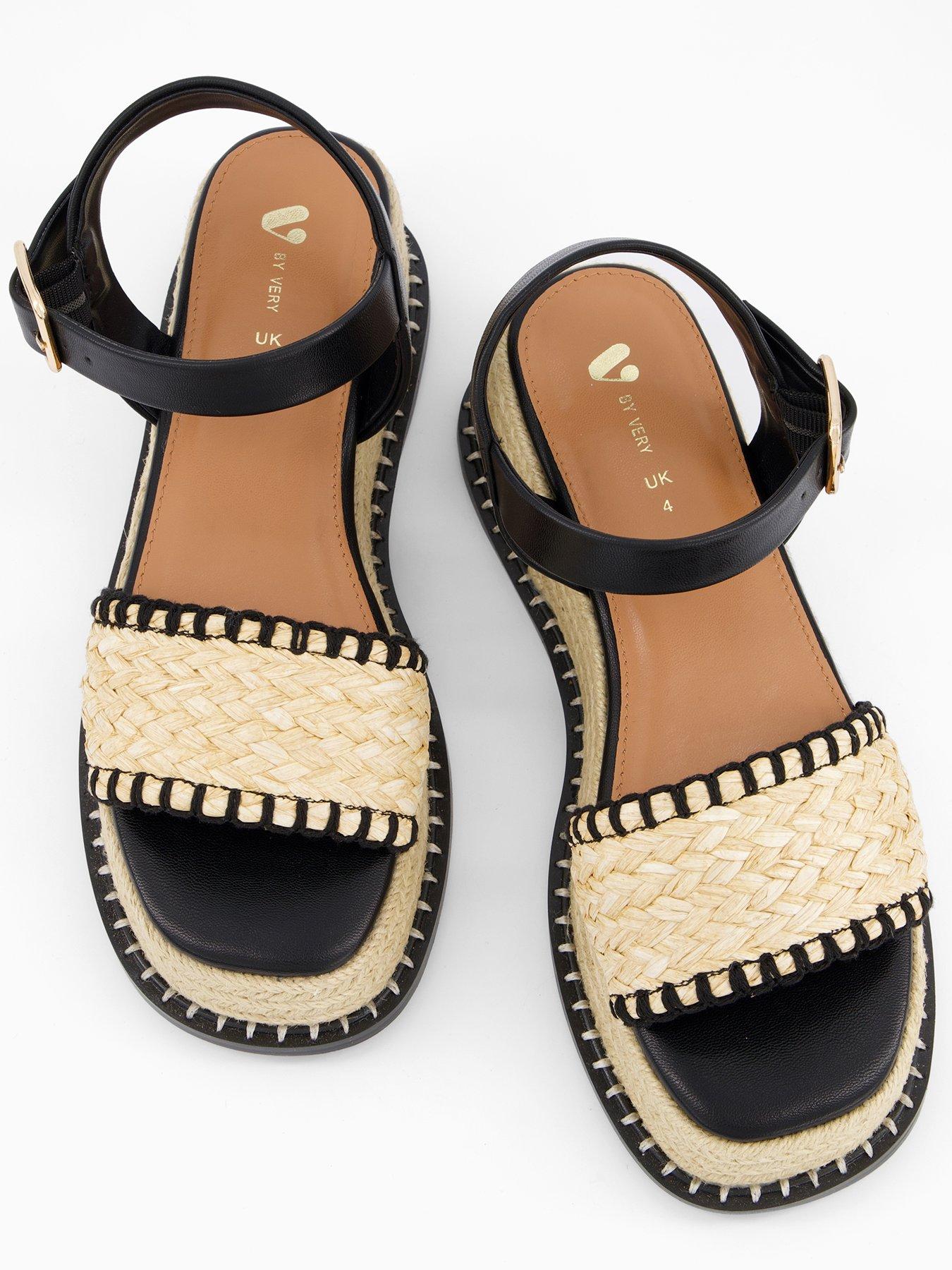 V by Very Raffia Wedges With Stitch Detail - Black | Very