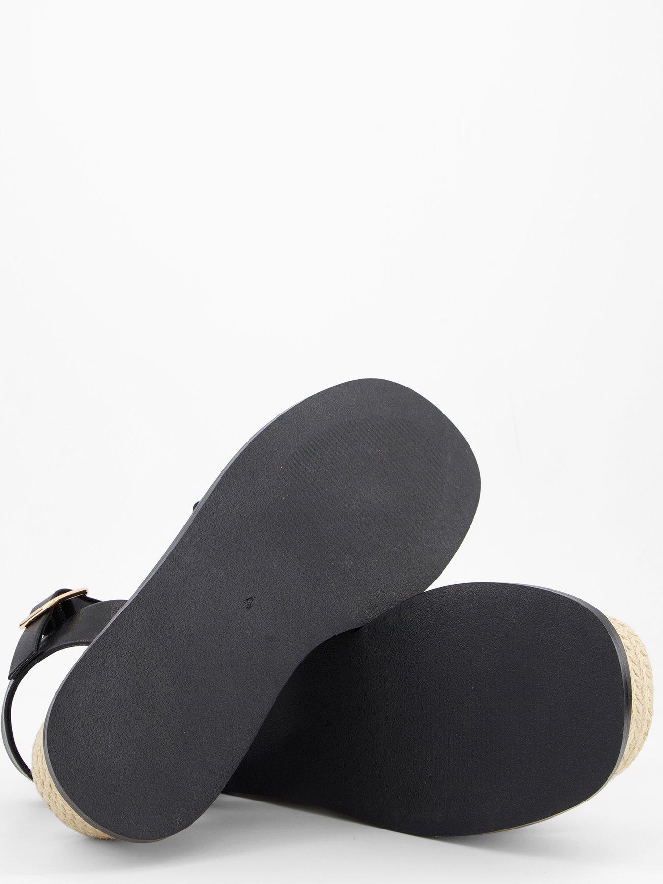 V by Very Raffia Wedges With Stitch Detail - Black | Very