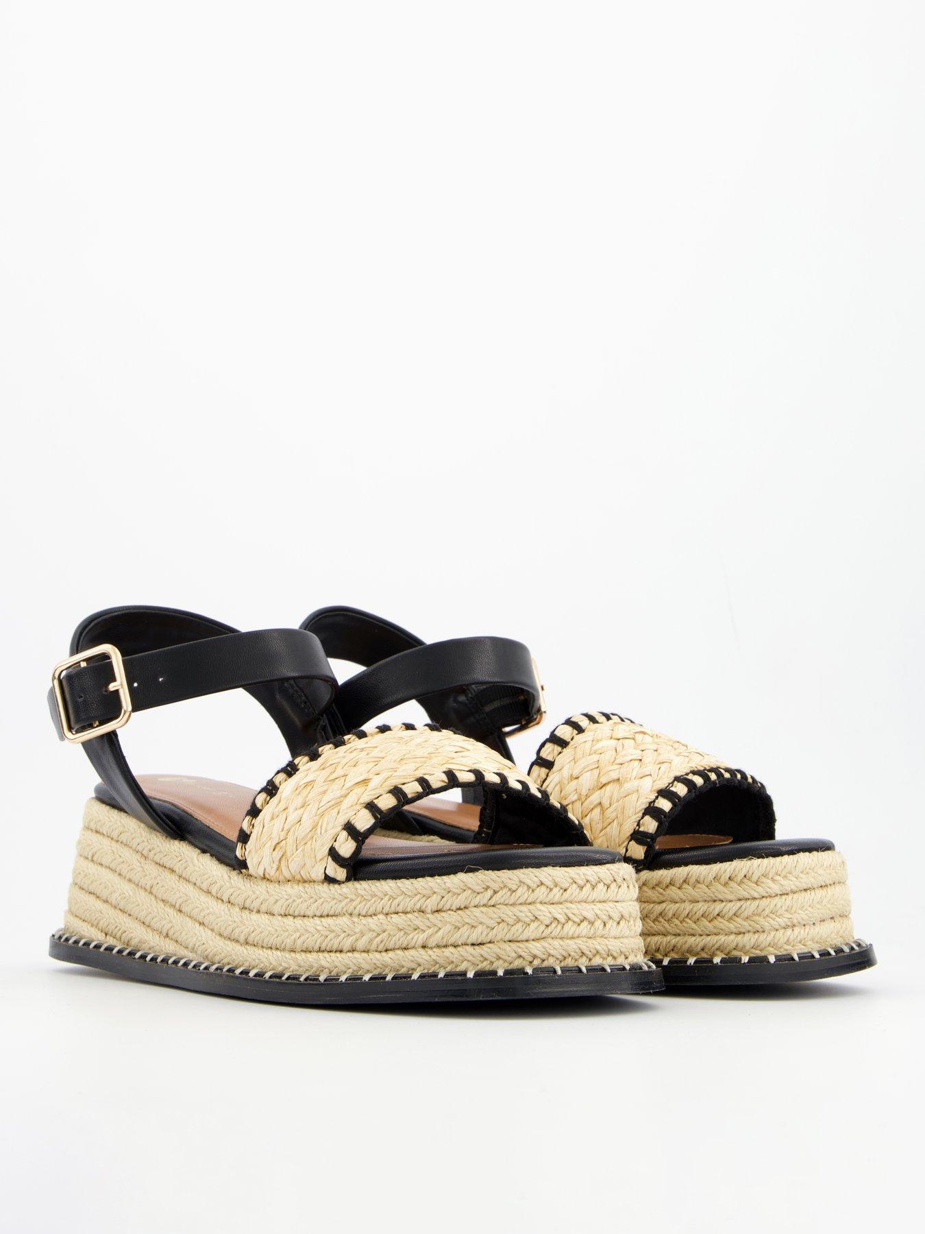 V by Very Raffia Wedges With Stitch Detail - Black | Very