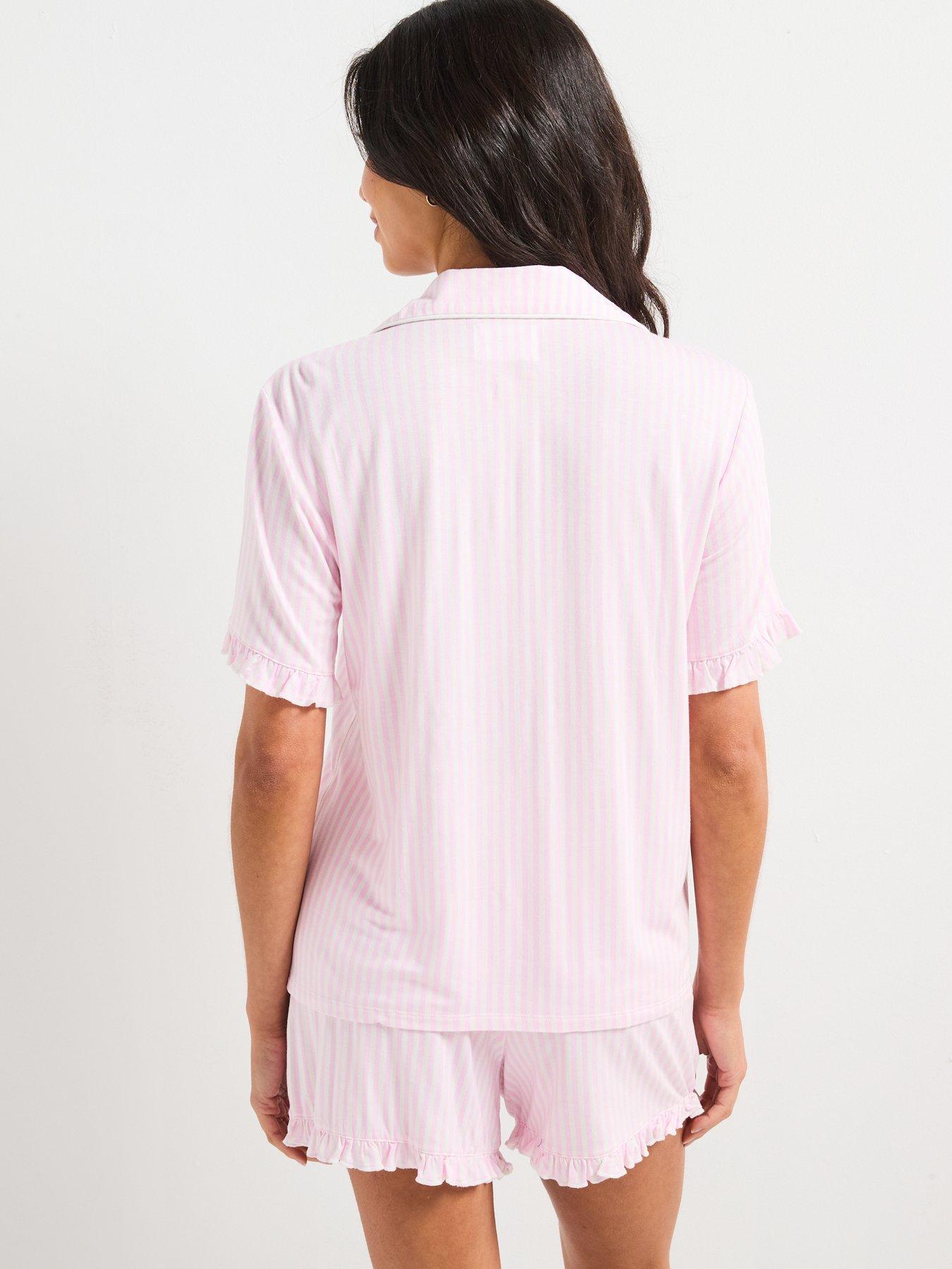 V by Very Frill Sleeve Stripe Revere Short Set - Pink | Very