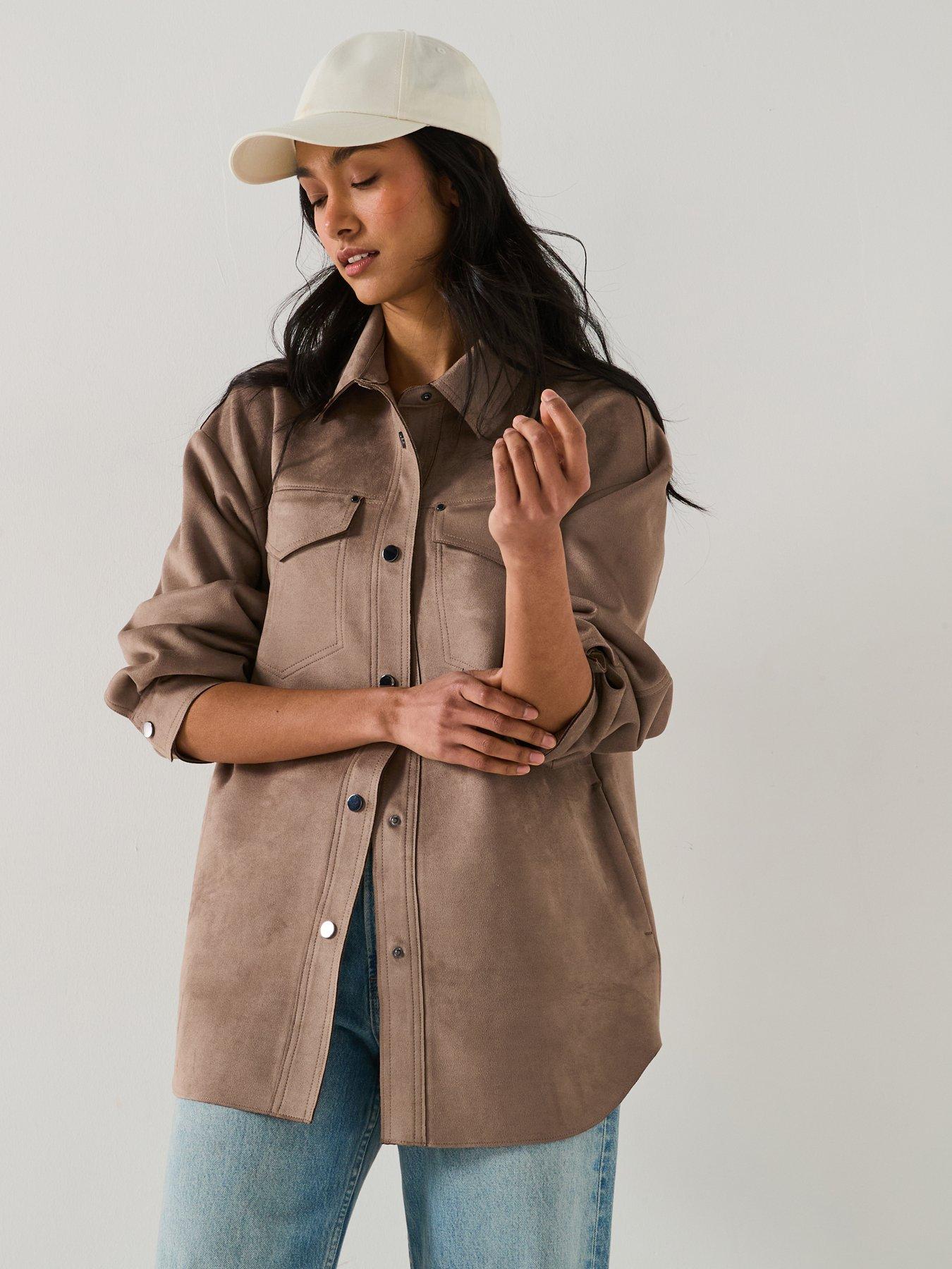 V by Very Suedette Shacket - Stone | Very