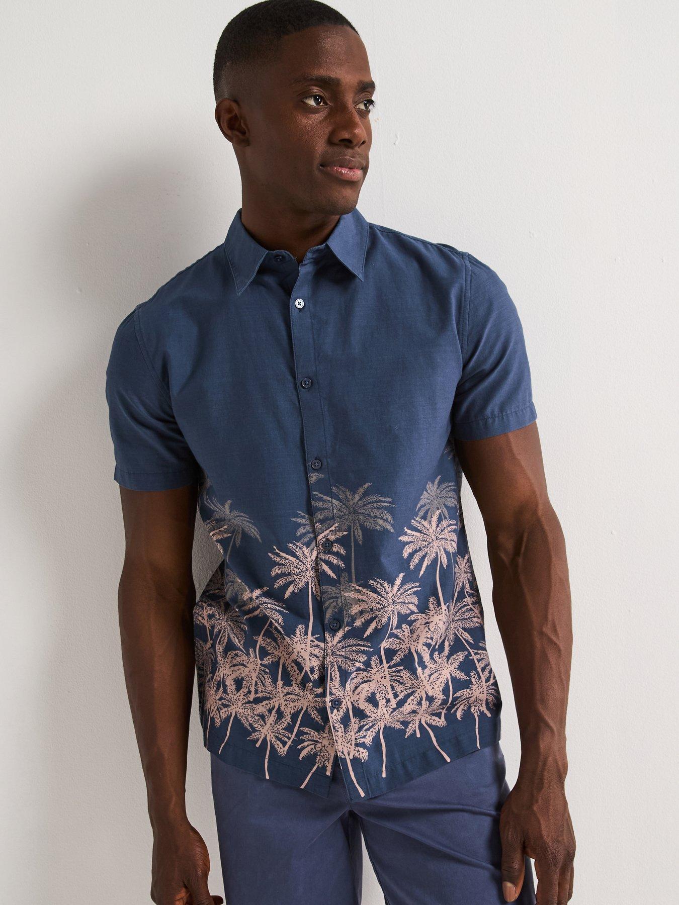 Very Man Palm Printed Shirt - Mid Blue | Very