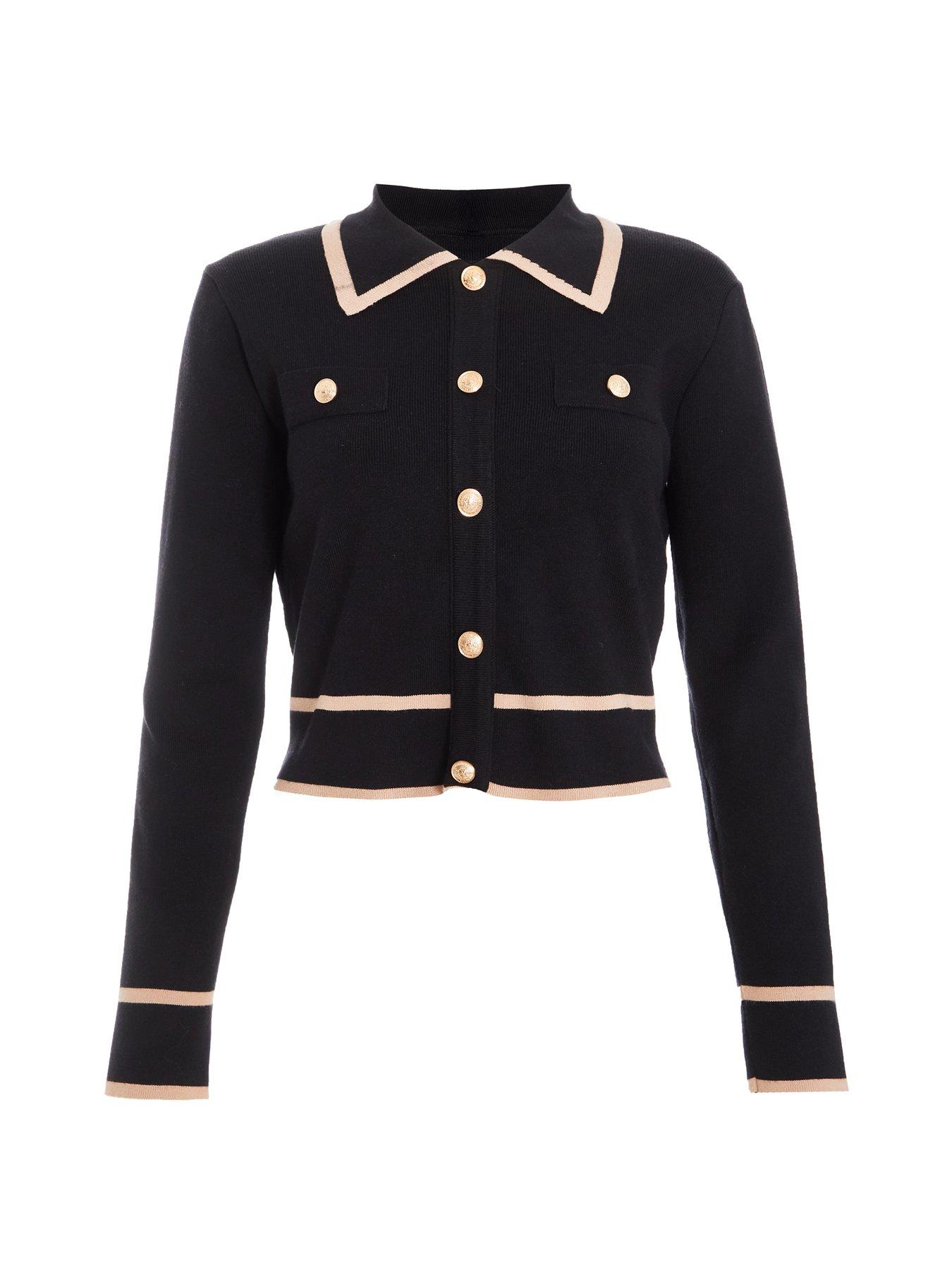 Quiz Black Contrast Trim Knit Cardigan | Very