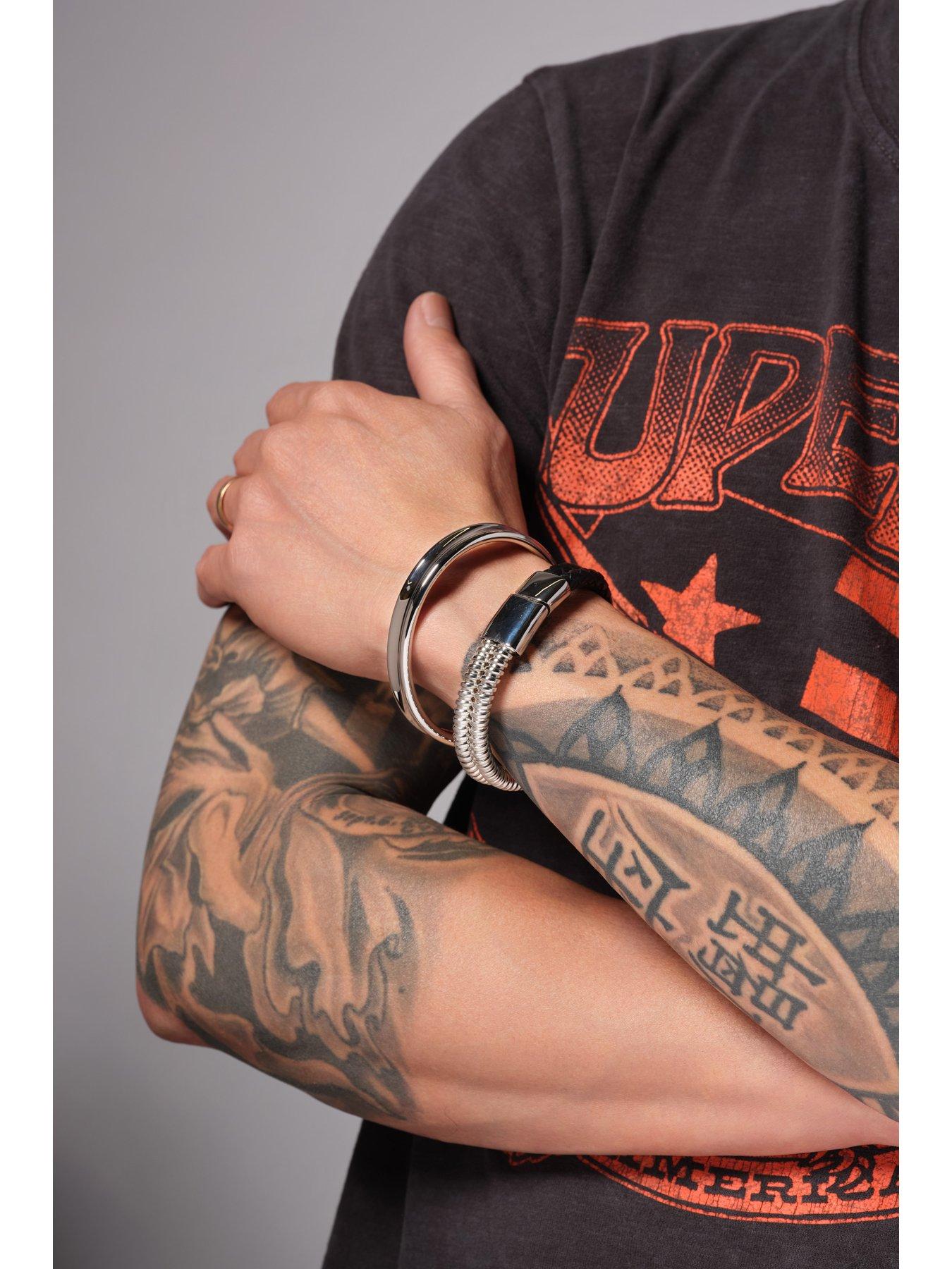The Love Collection Men's Leather and Stainless Steel Bracelet | Very