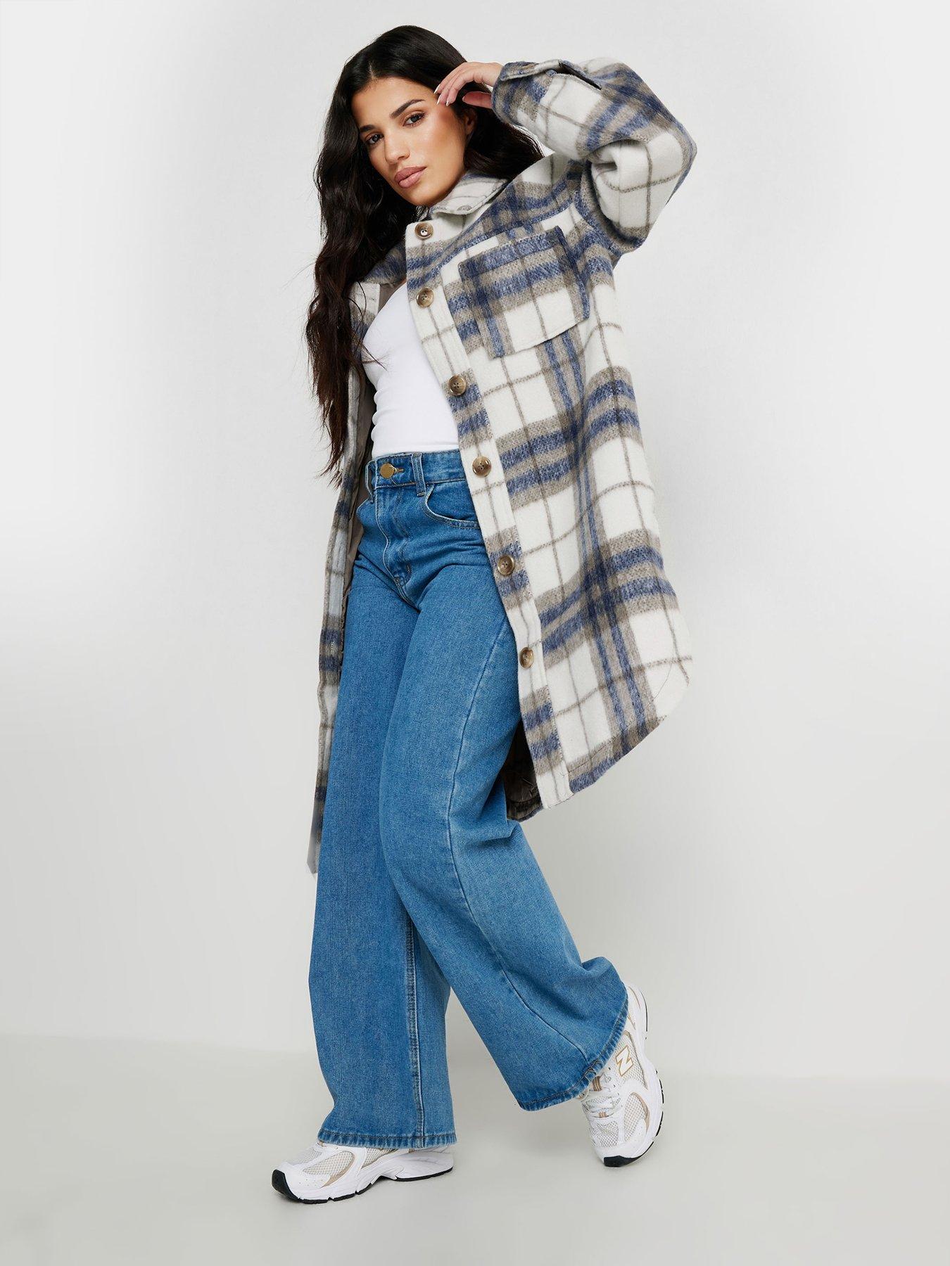 PixieGirl Petite Check Longline Shacket - Blue | Very