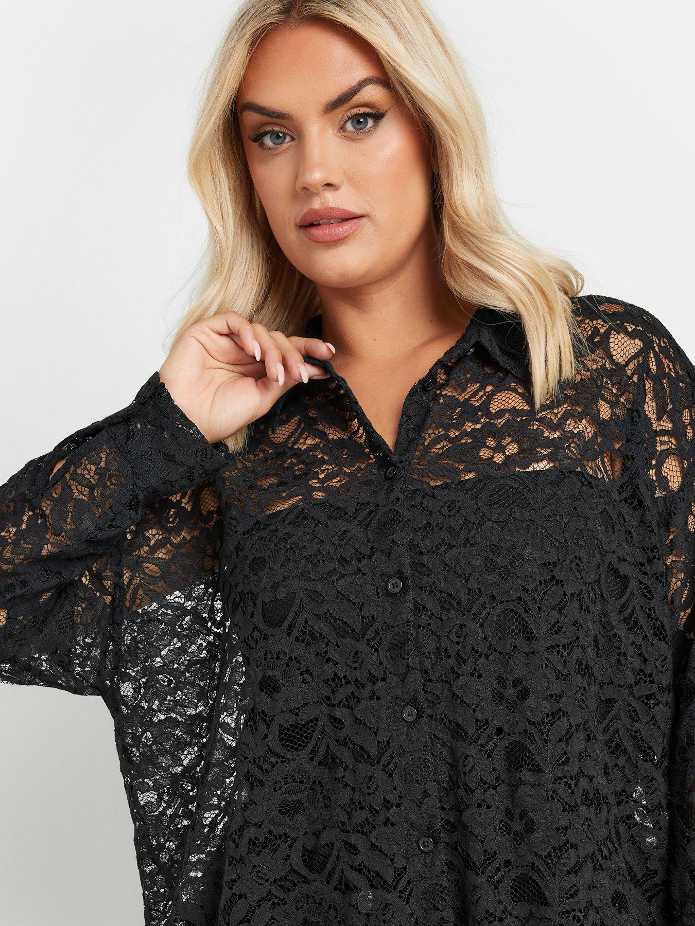 Yours Curve Lace Shirt - Black | Very