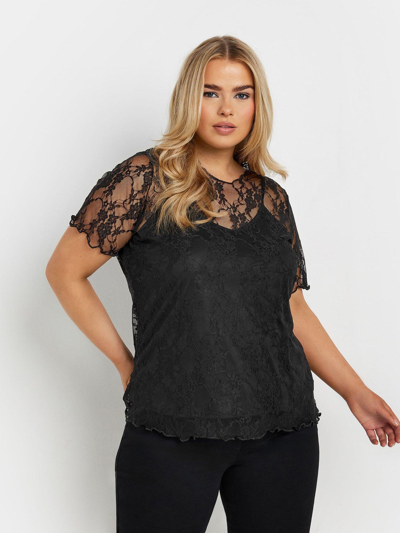 Yours Curve Lace Throw On Top - Black | Very