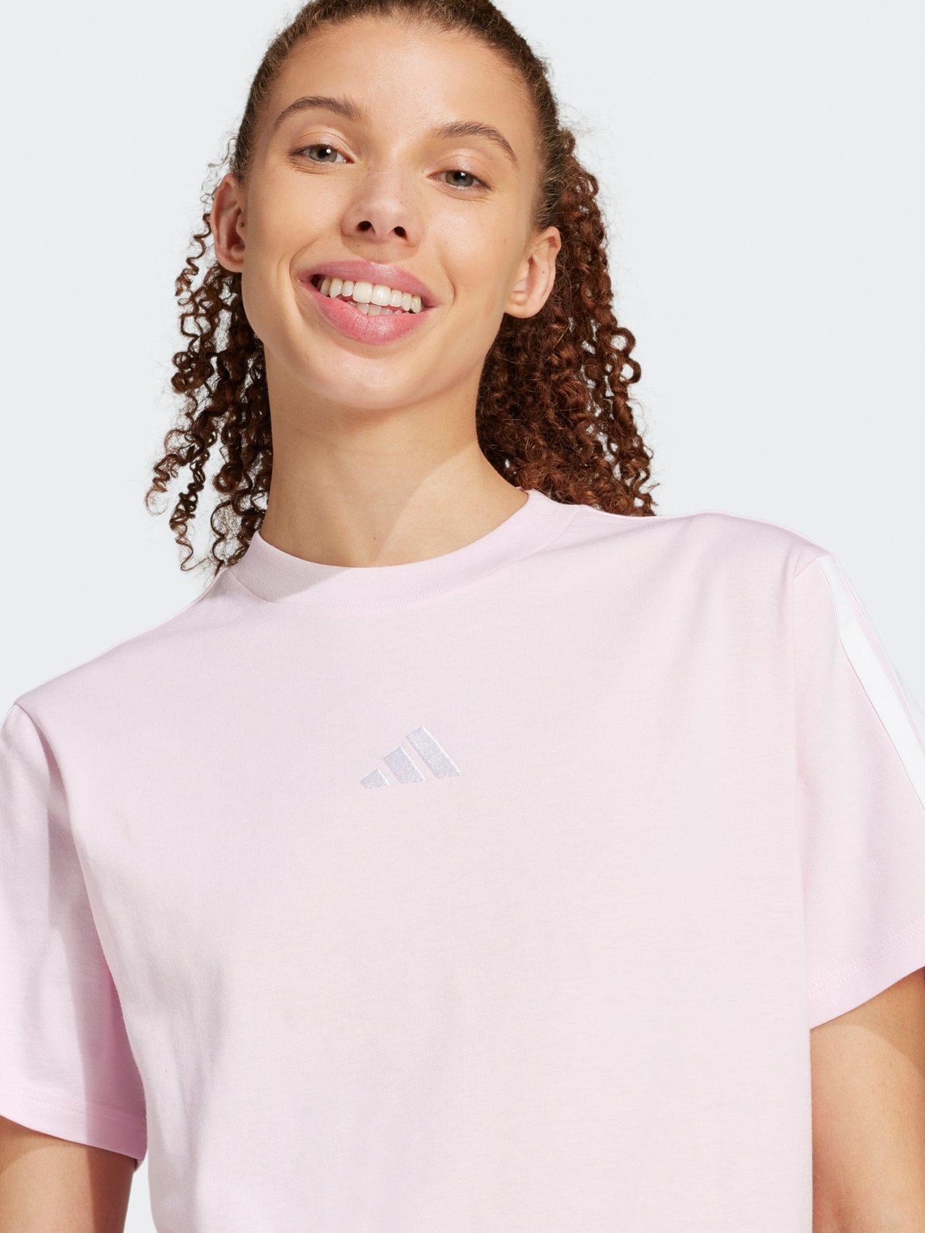 adidas Sportswear Womens Essentials 3-Stripes Cotton T-Shirt - Pink | Very