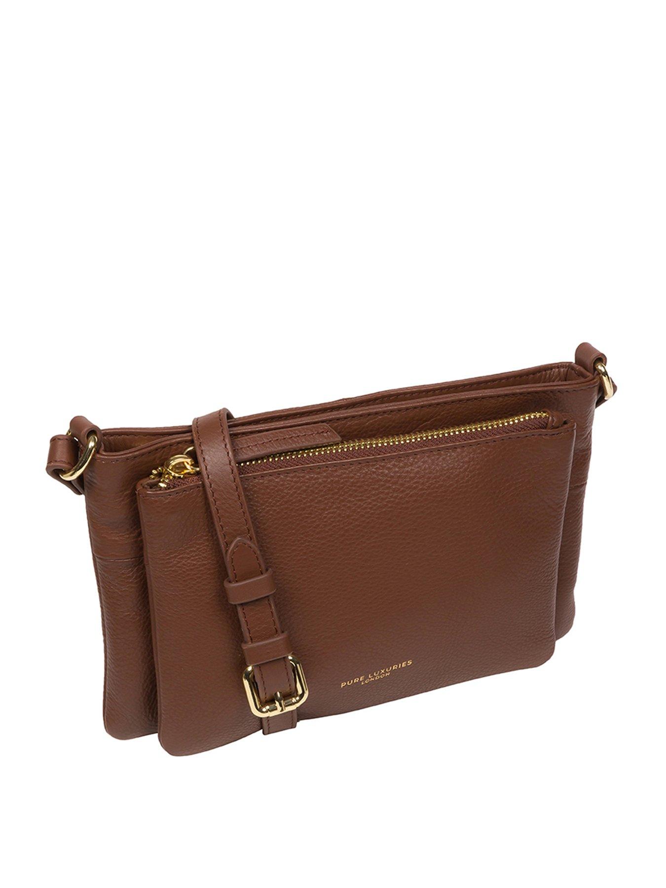 Pure Luxuries London Jess Dark Tan Nappa Leather Cross Body Bag | Very