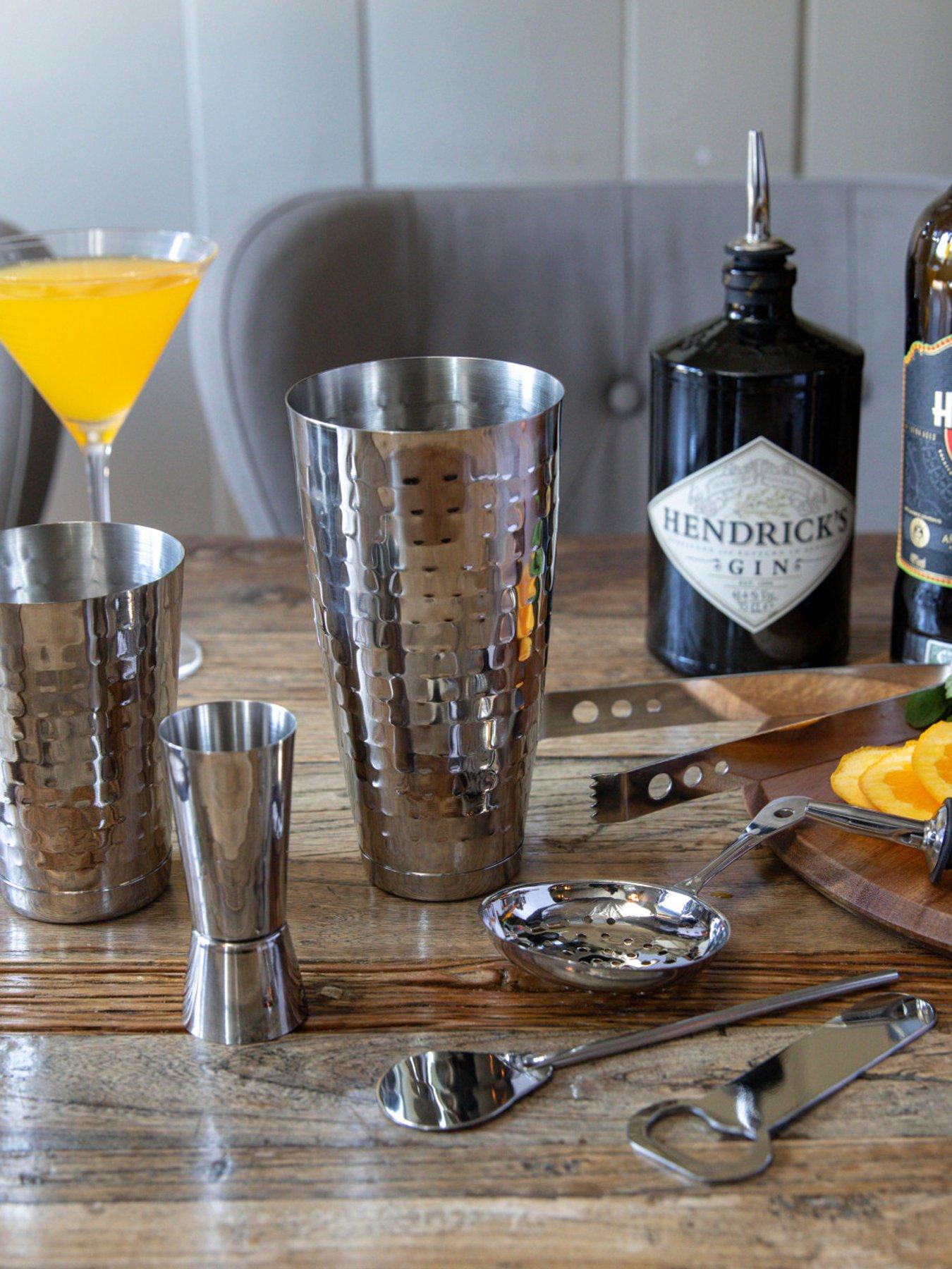 BarCraft Stainless Steel Boston Cocktail Set, Hammered Finish, 8 Pieces ...