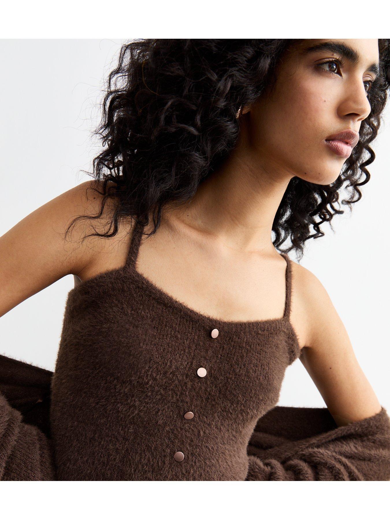 New Look Fluffy Metallic Thread Cami Top - Brown | Very