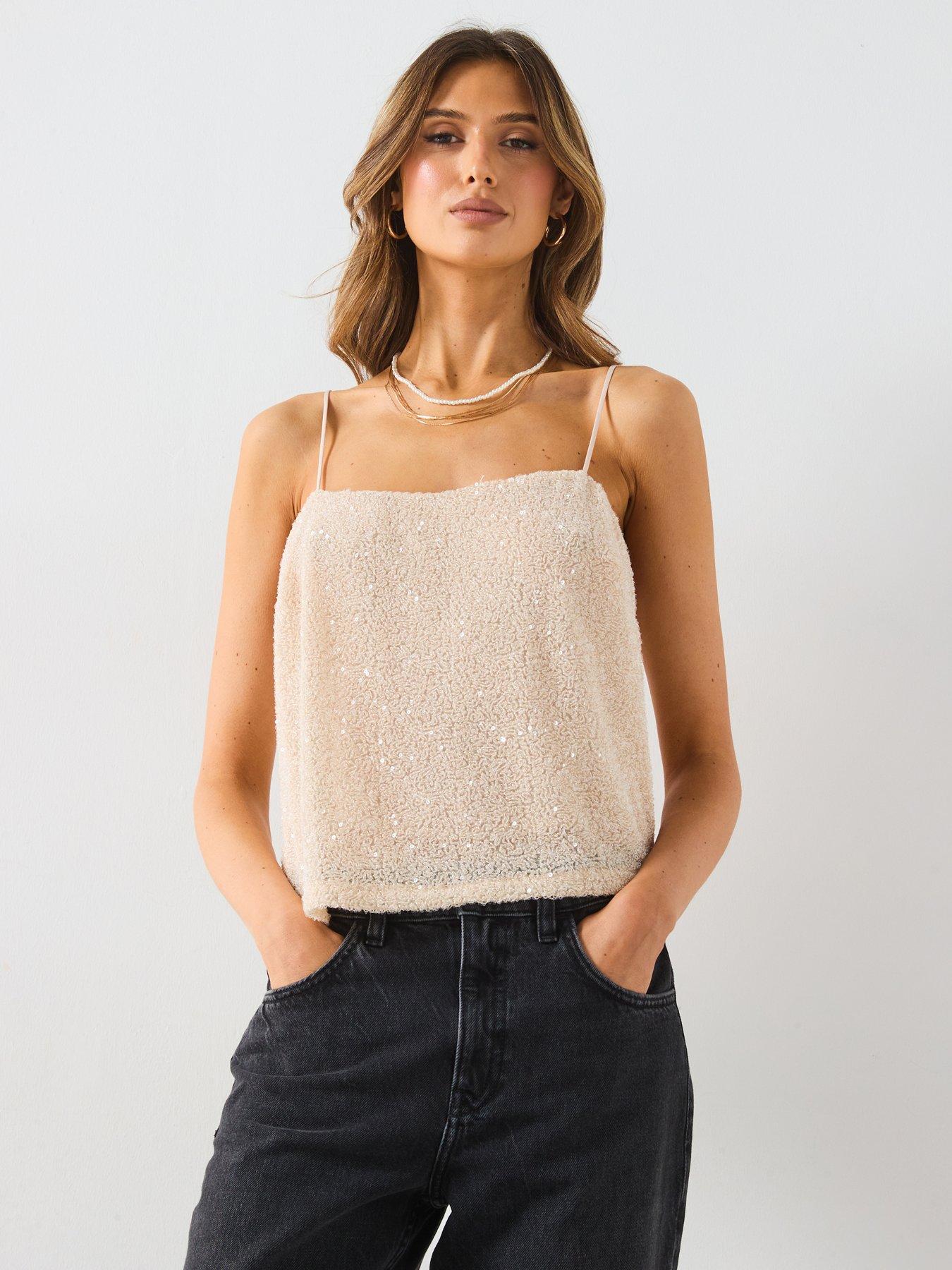 Mango Sequin Cami Top - Natural | Very