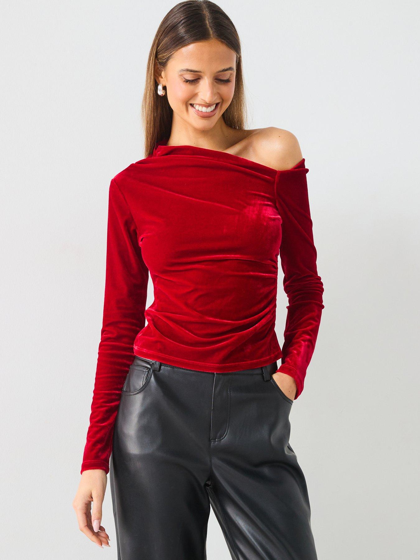Mango Velvet Off The Shoulder Top - Red | Very