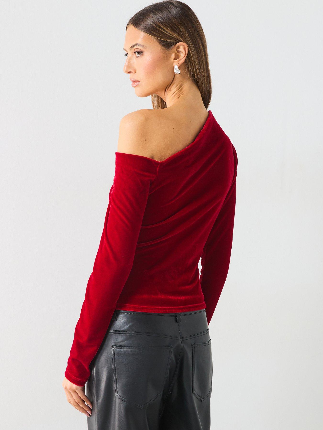 Mango Velvet Off The Shoulder Top - Red | Very