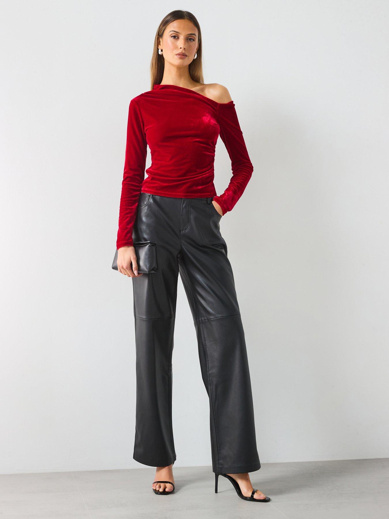 Mango Velvet Off The Shoulder Top - Red | Very