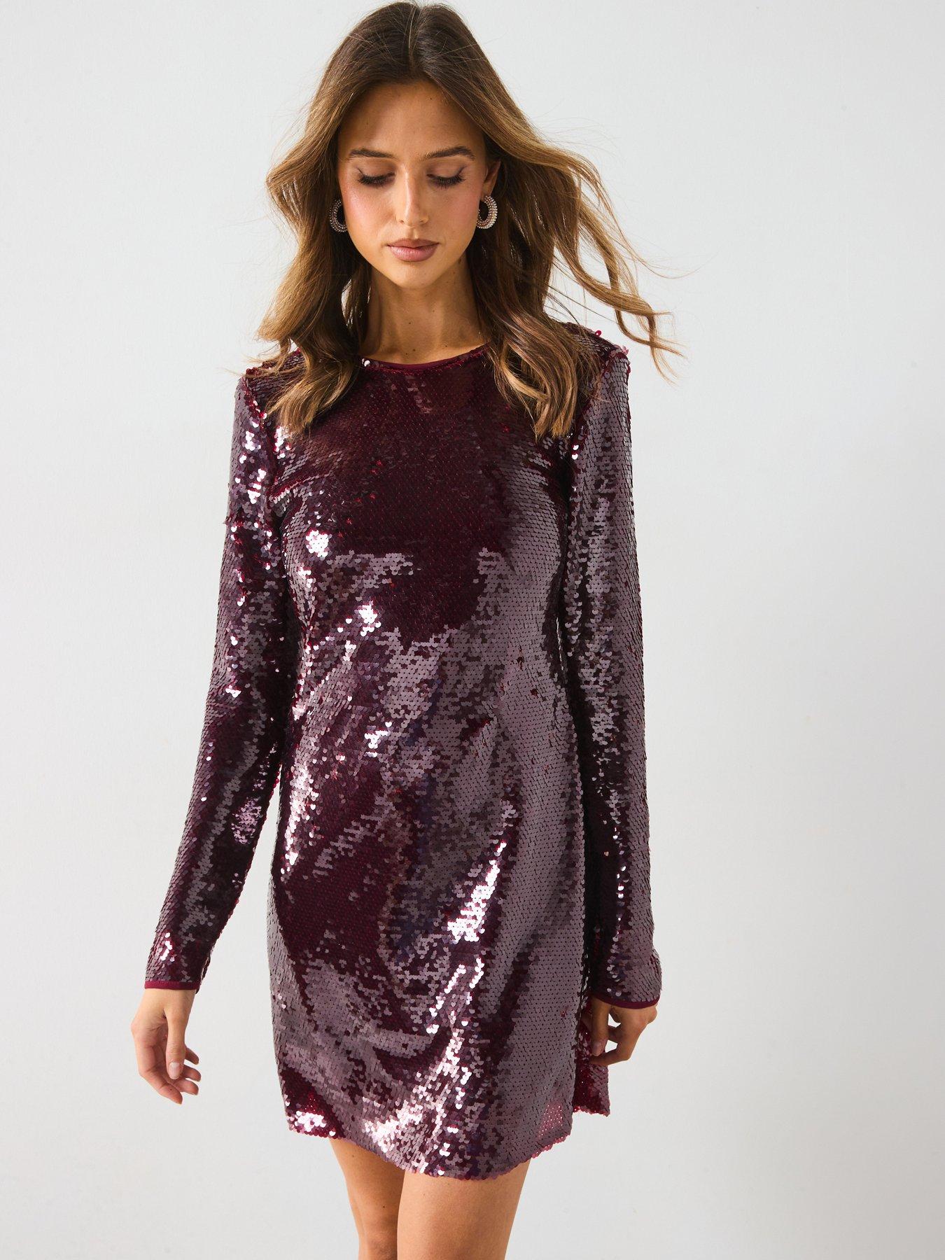 Mango Scoop-Back Sequin Dress - Red | Very