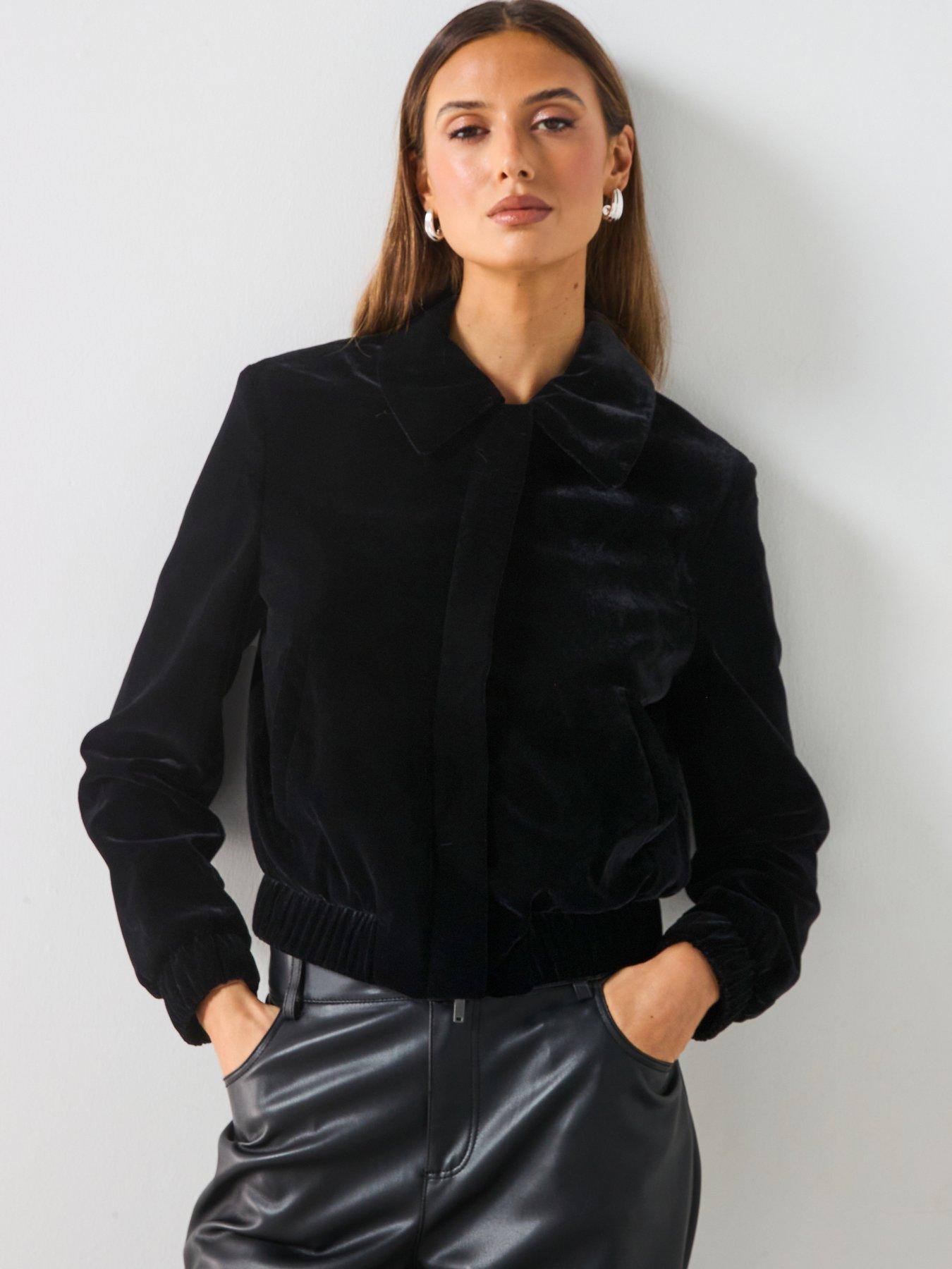 Mango Velvet Collared Bomber Jacket - Black | Very