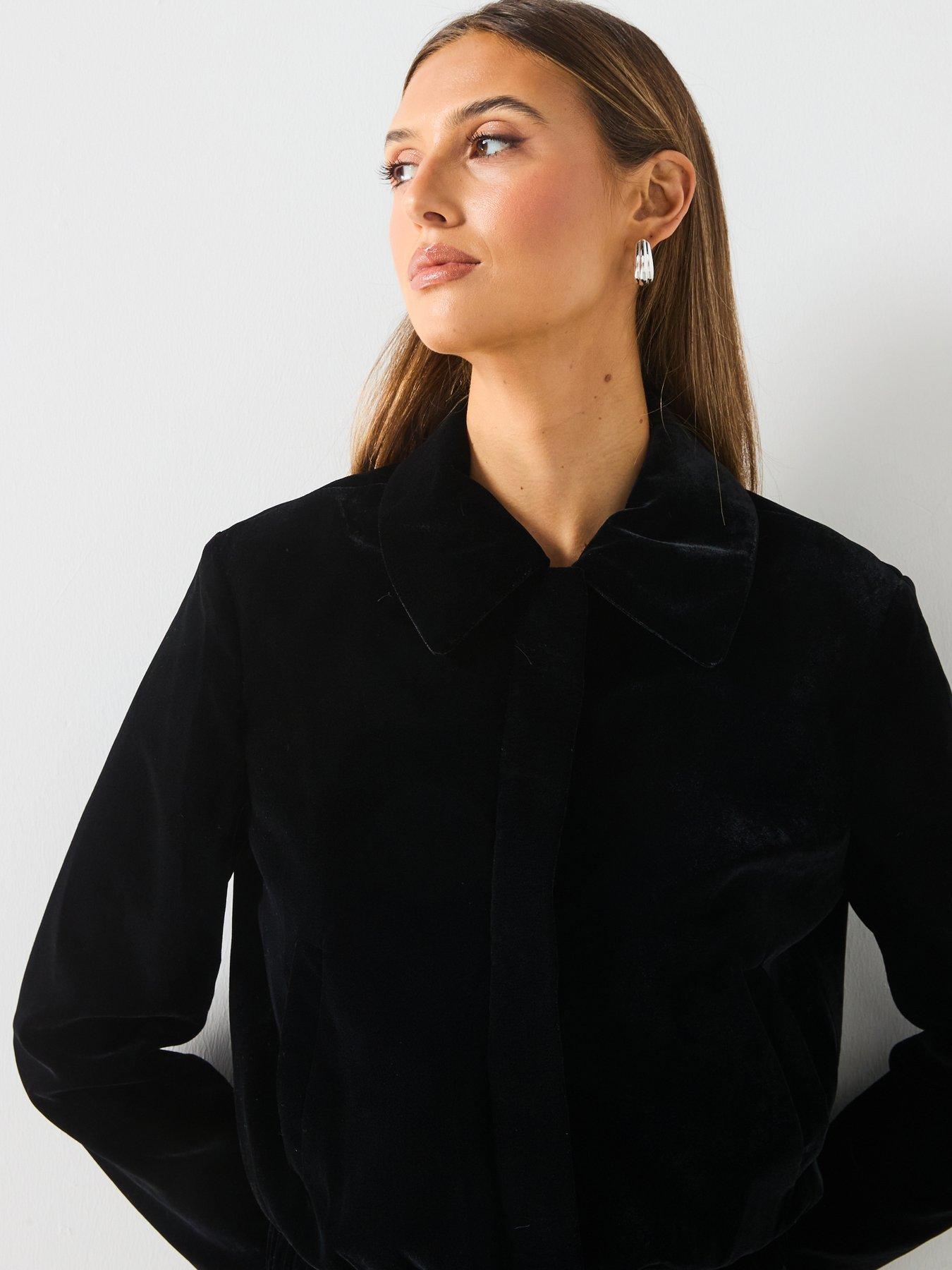 Mango Velvet Collared Bomber Jacket - Black | Very