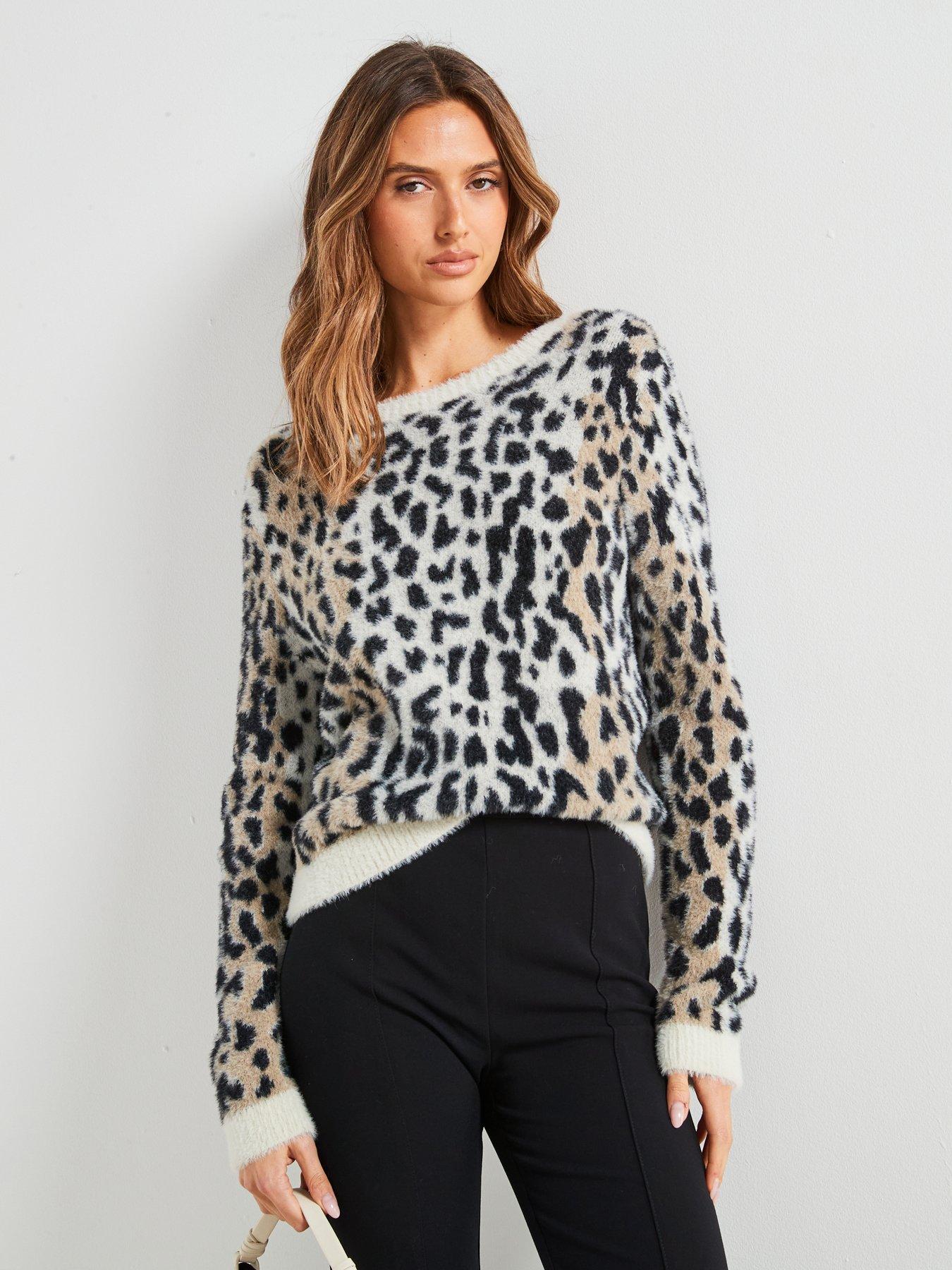 Mango Leopard Print Jumper - Cream - Black | Very