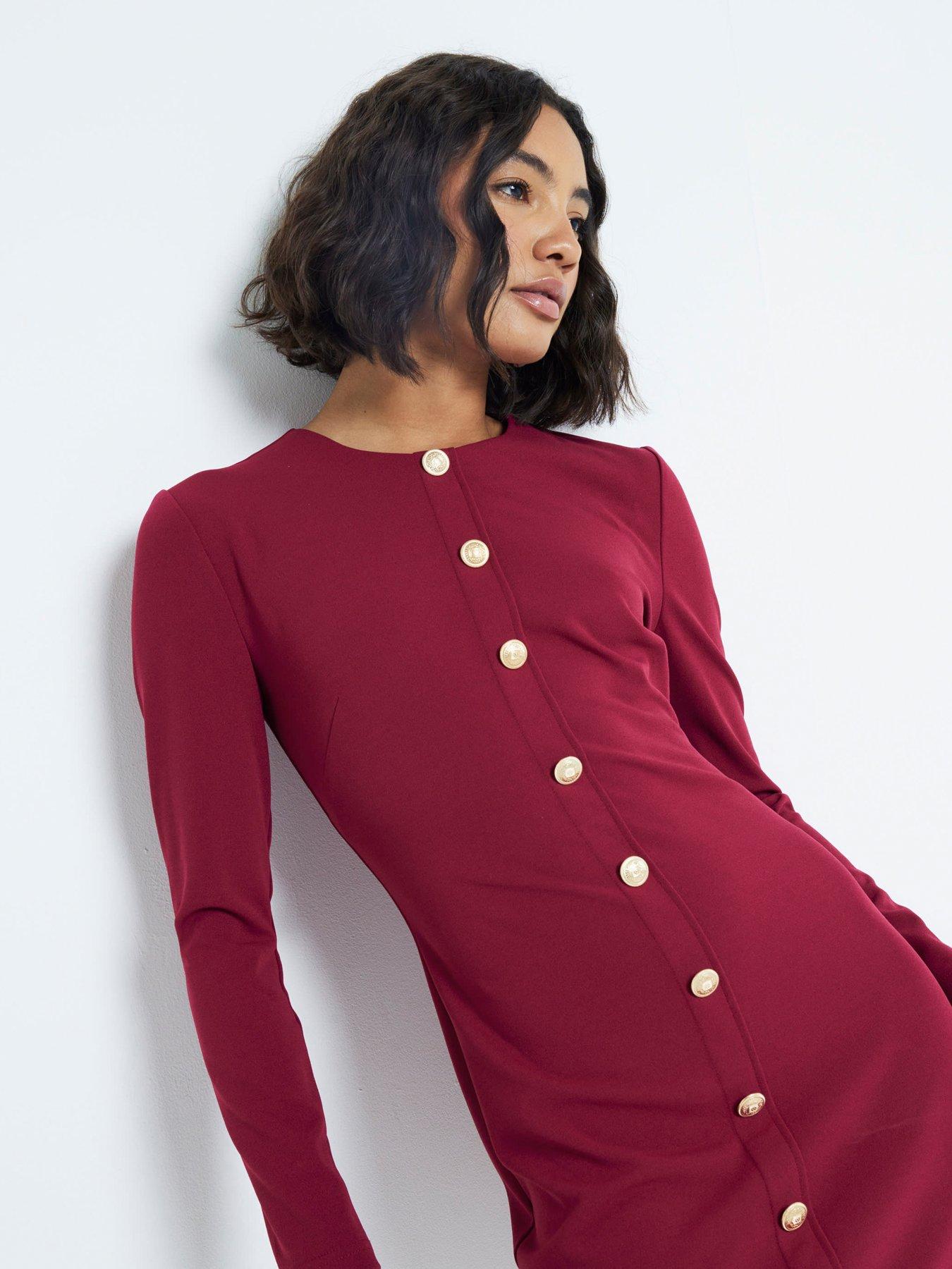 River Island Button Shoulder Shift Mini Dress - Dark Red | Very