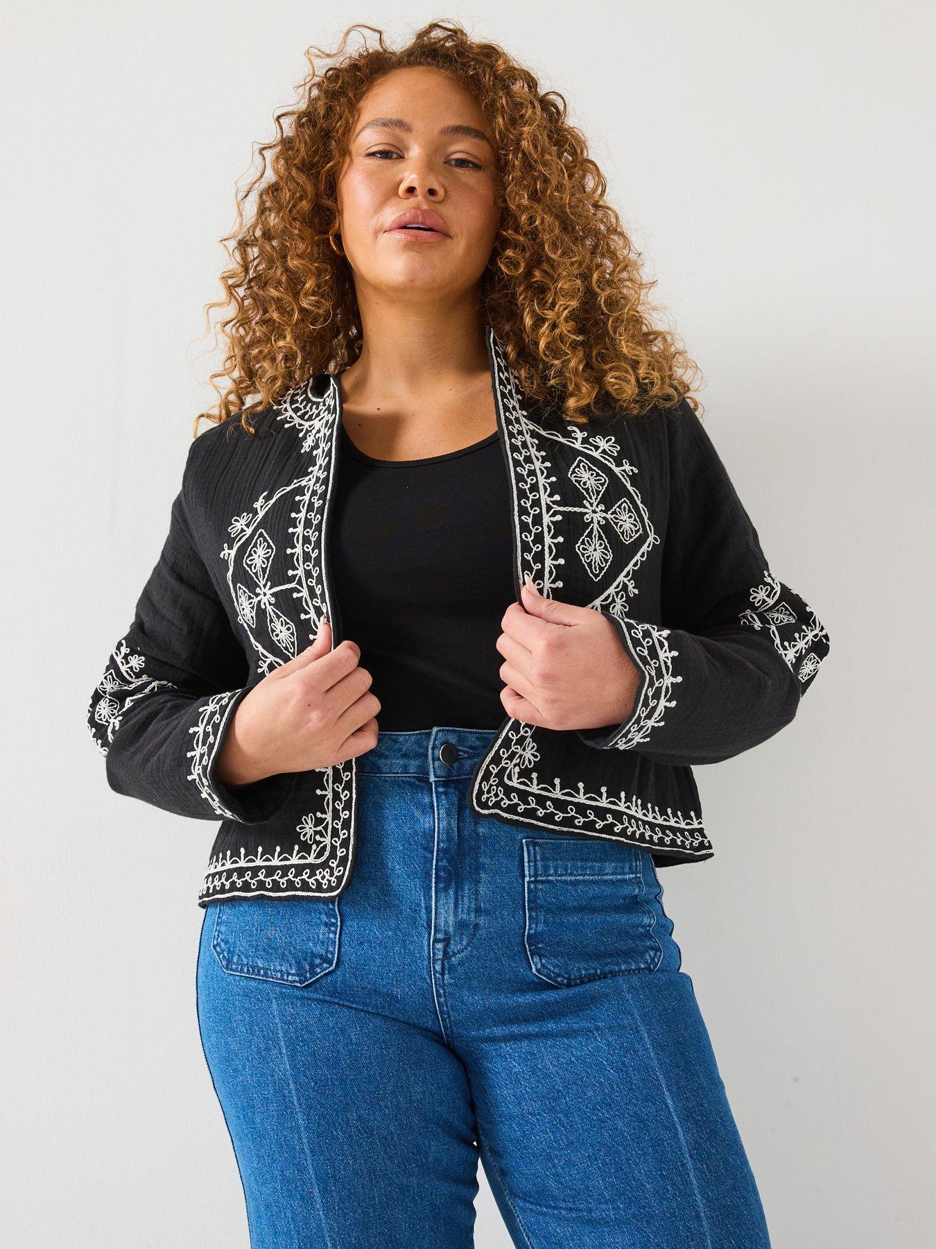 V by Very Curve Embroidered Jacket - Black | Very