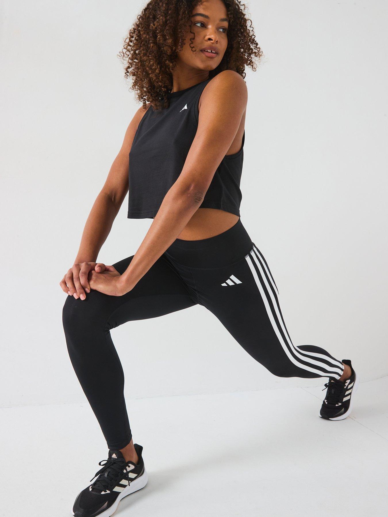 adidas Womens Training Optime Essentials 3 Stripe Tights - Black | Very