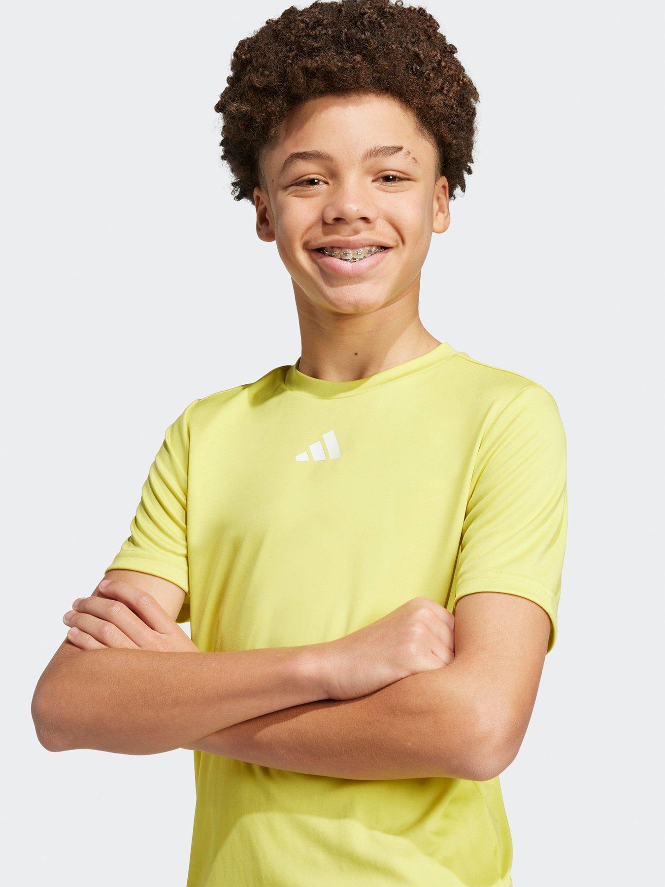 adidas Boys Junior Train Essentials 3 Stripe Set - Yellow/Grey | Very
