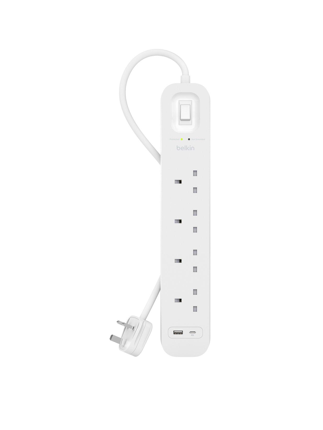 Belkin 4 Socket 2m USB A & C Surge Protected Extension Lead | Very