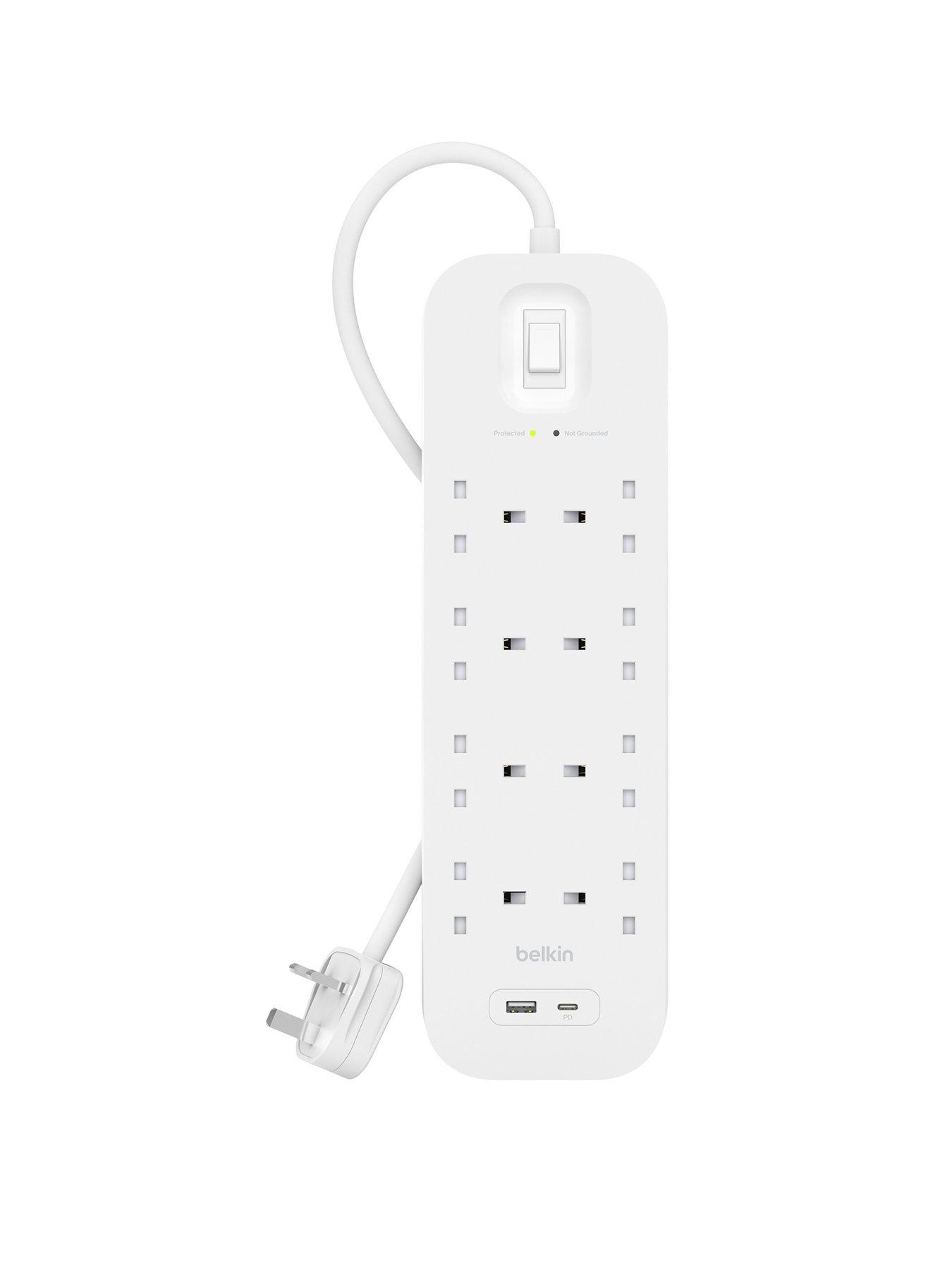 Belkin 8 Socket 2m USB A & C Surge Protected Extension Lead | Very