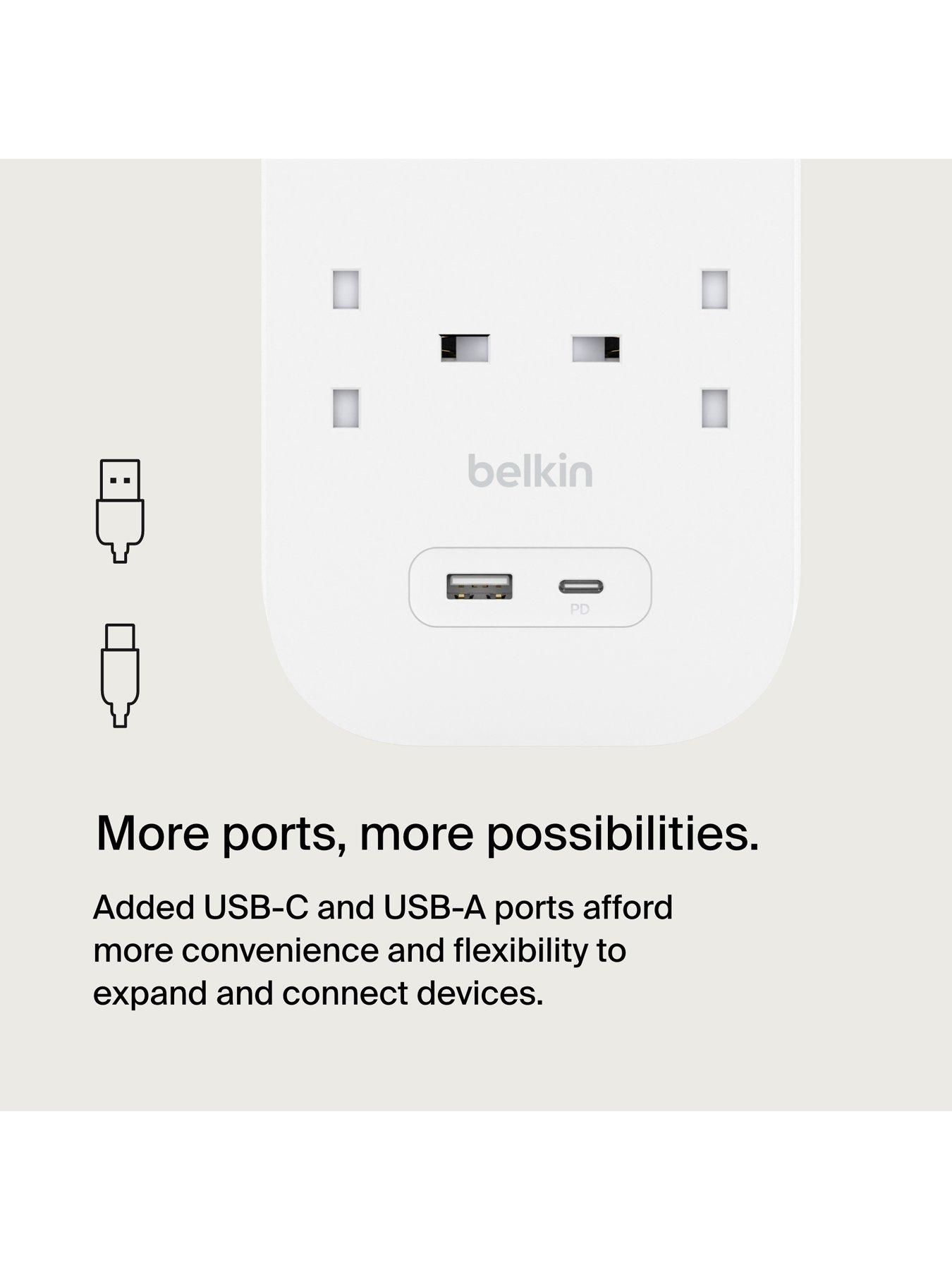 Belkin 8 Socket 2m USB A & C Surge Protected Extension Lead | Very