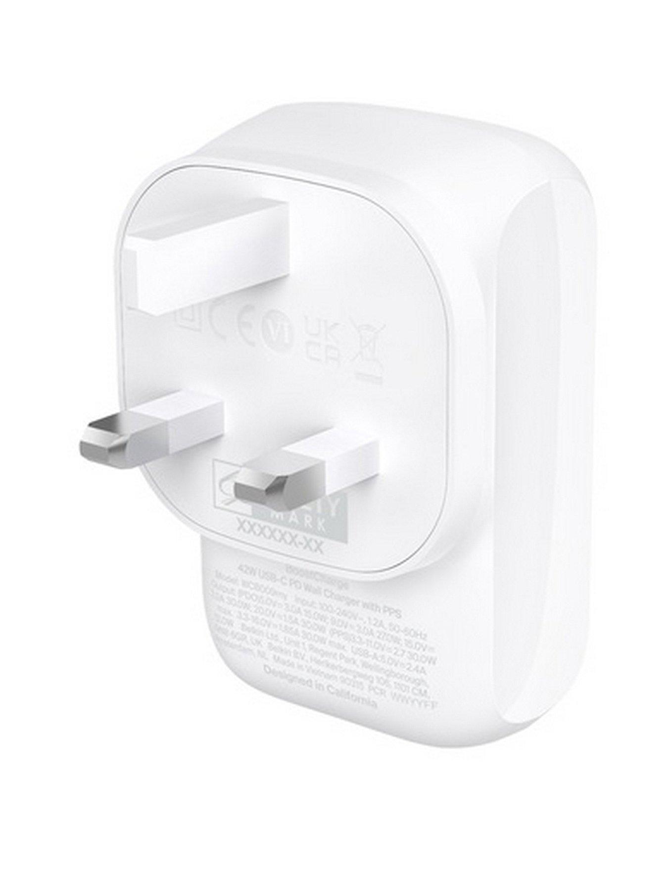Belkin 42W USB-C and USB-A Dual Port Charger - White | Very
