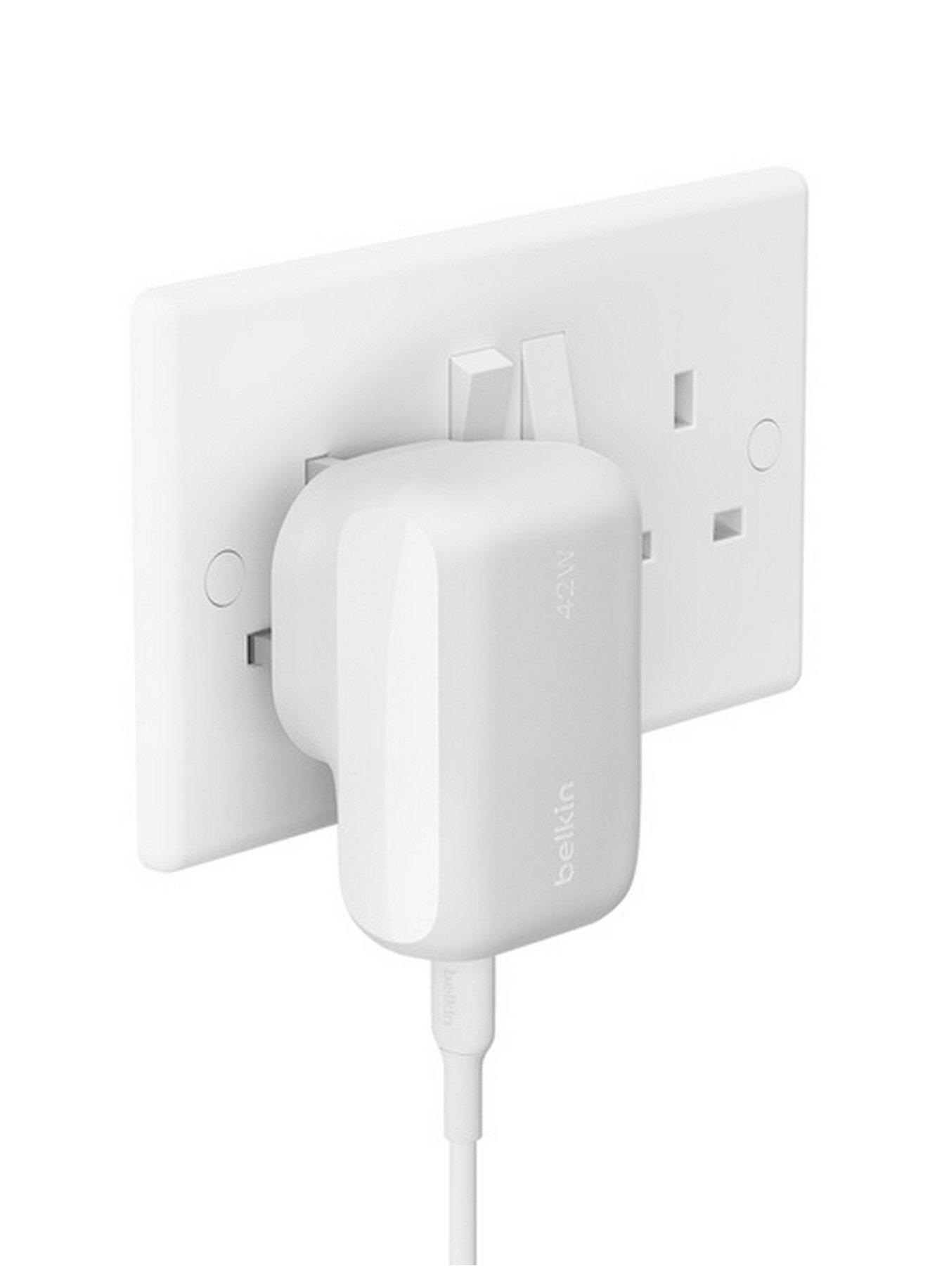 Belkin 42W USB-C and USB-A Dual Port Charger - White | Very