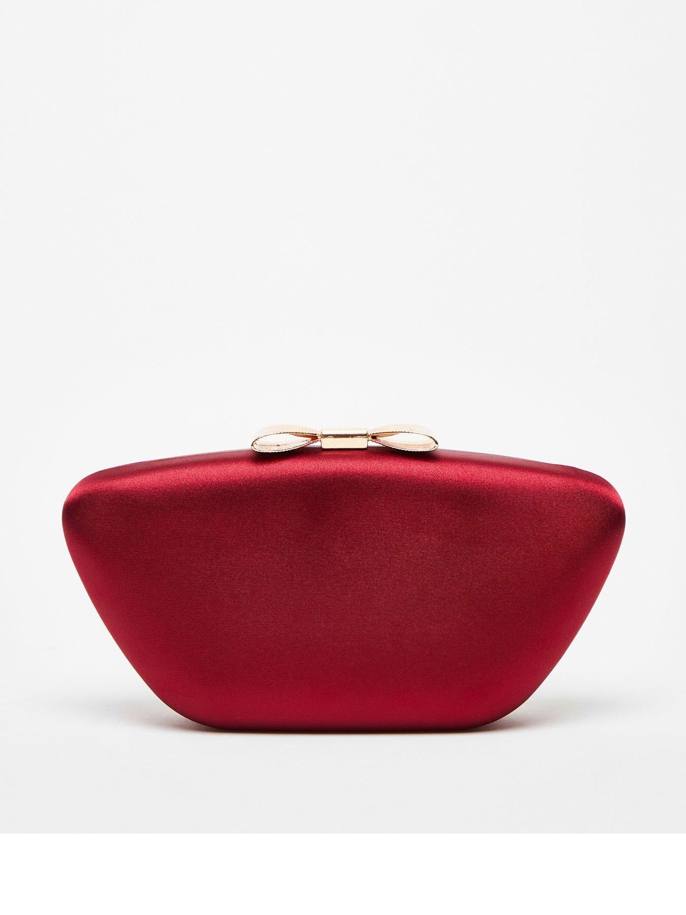 Quiz Dark Red Satin Bow Box Bag | Very