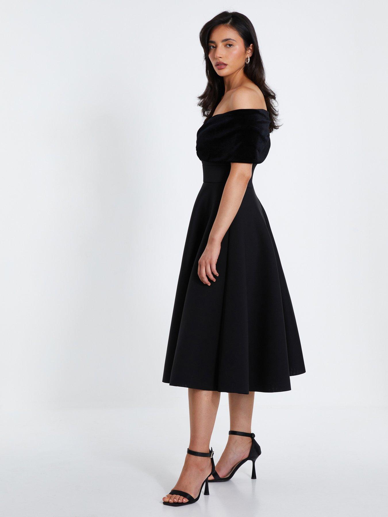 Quiz Velvet Neckline Skater Dress - Black | Very