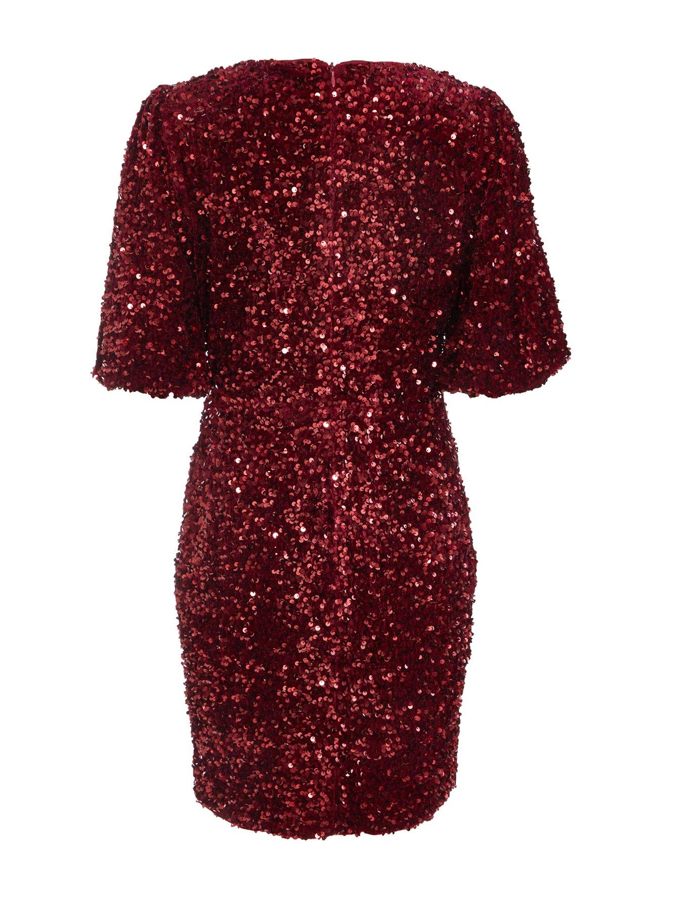 Quiz Dark Red Sequin Wrap Mini Dress | Very